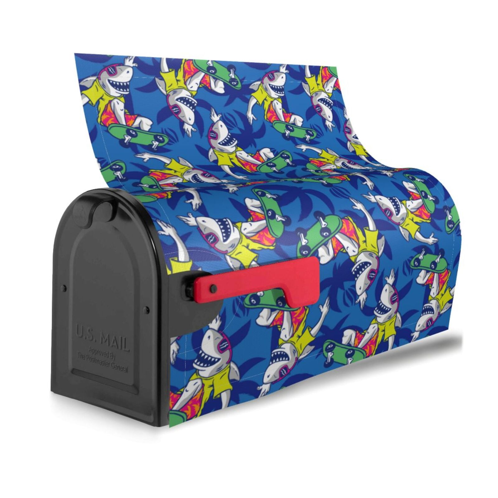 Bingfone Sharks Skateboarding With Palm Magnetic Mailbox Cover Standard ...