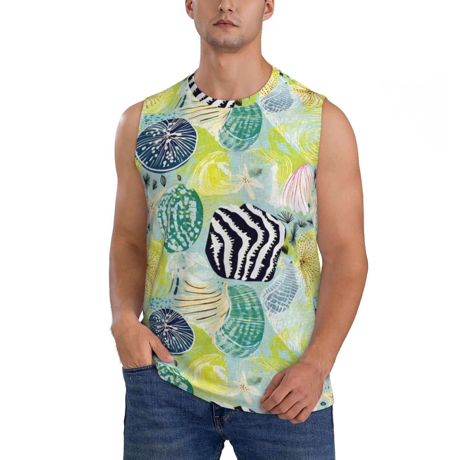 Bingfone Shell Clam Pattern Men's Tank Tops Workout Sleeveless Tee ...