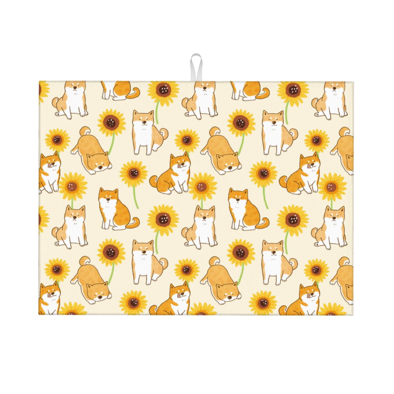Bingfone Shiba Inu Dog And Sunflower ,18" X 24"Dish Drying Mat For ...