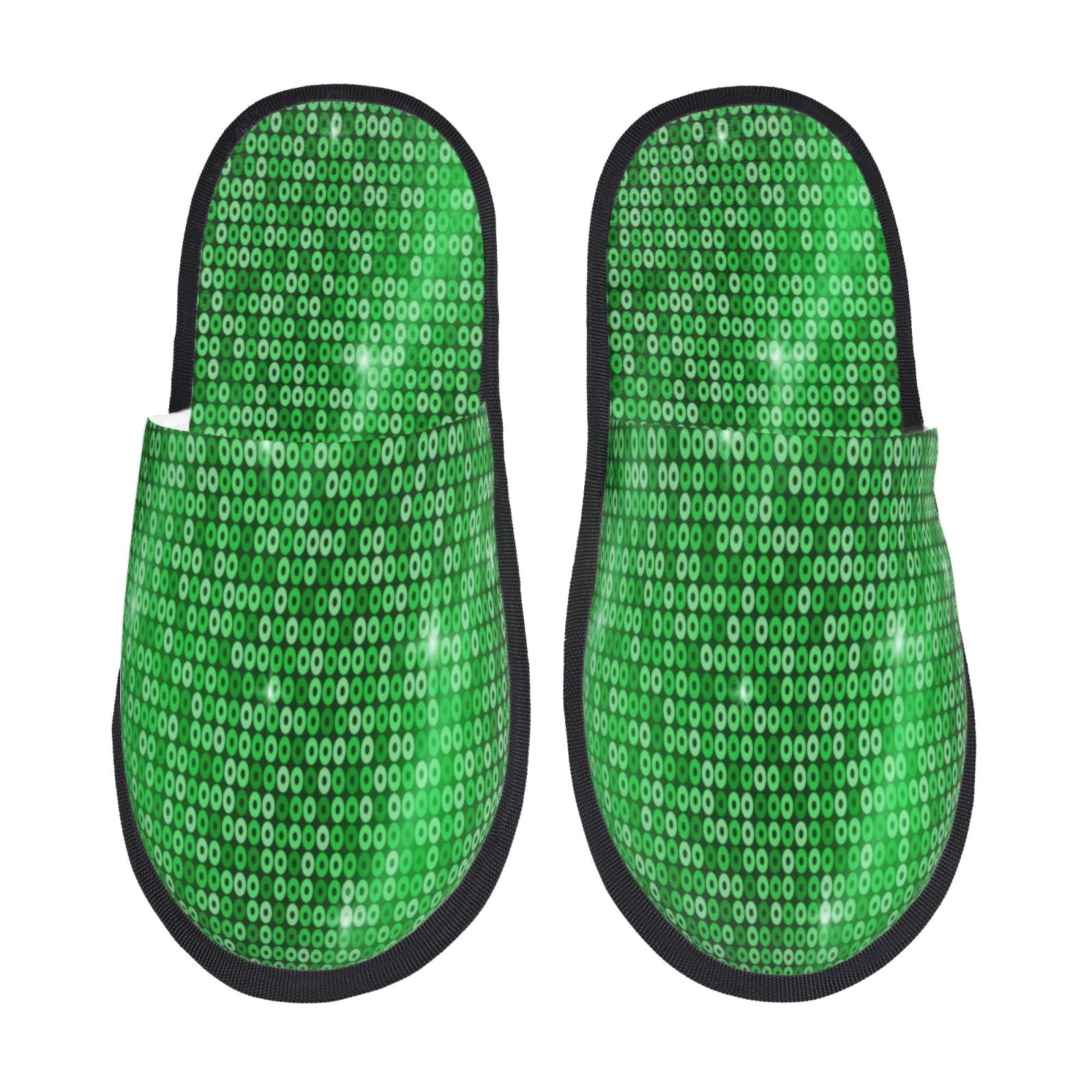 Bingfone Shiny round green sequins House Slippers for Women Men with ...