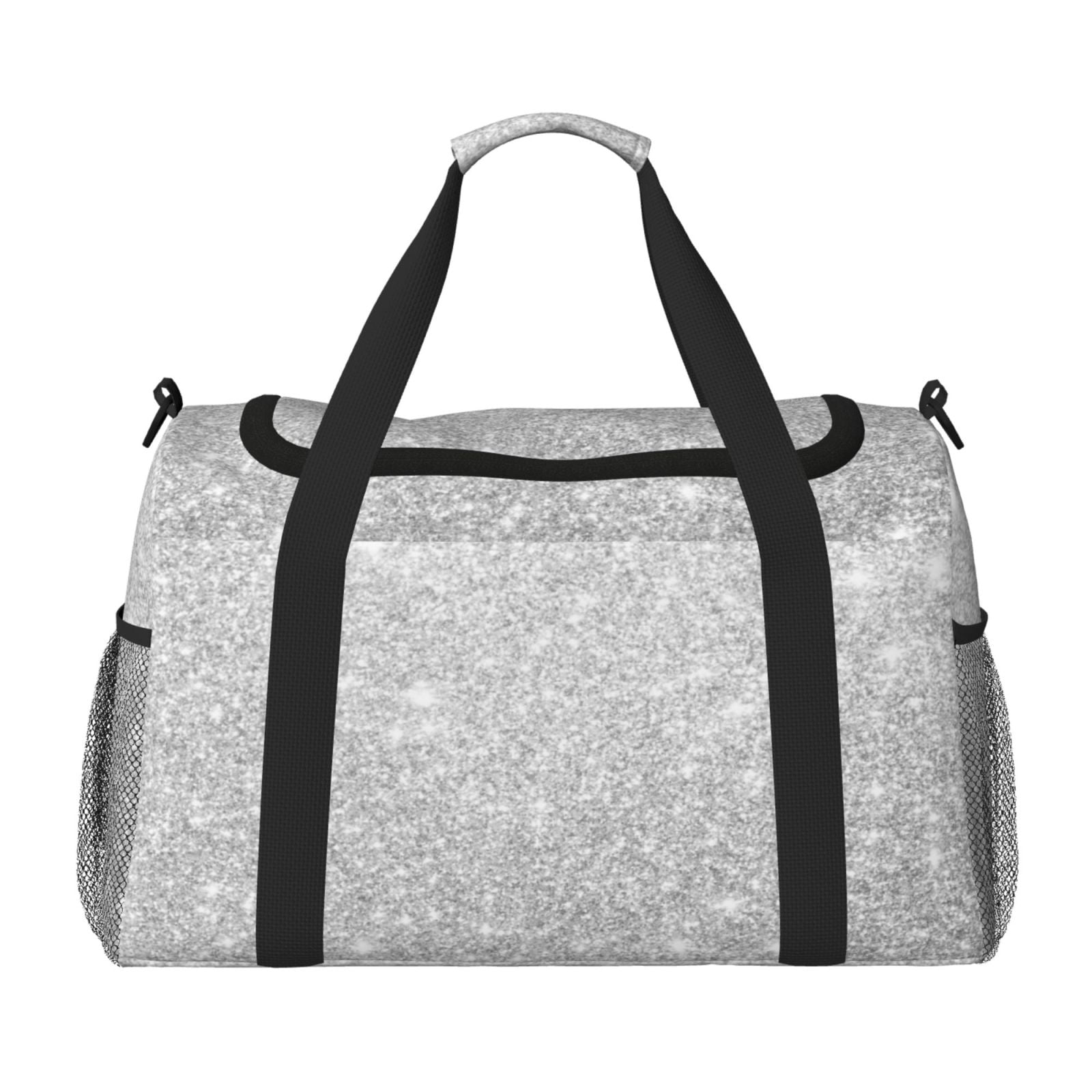 Bingfone Silver Glitter Print Travel Duffel Tote Bag,Waterproof Shoulder Weekender Bag For Women ...