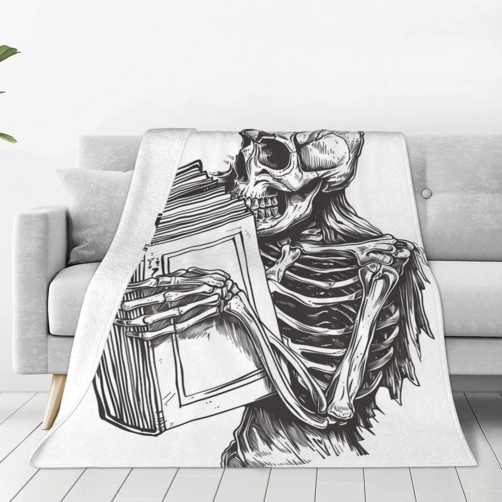 Bingfone Skeleton Book Lover Print Flannel Fleece Blanket Throw Blanket ...