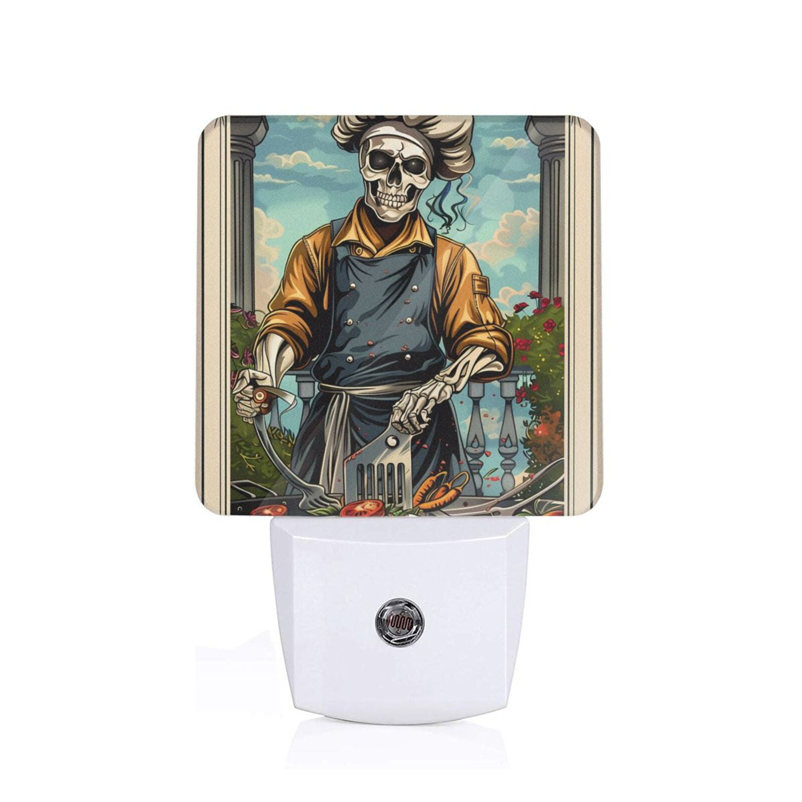 Bingfone Skeleton Chef BBQ Scene Print Night Lights Plug into Wall,Dusk ...