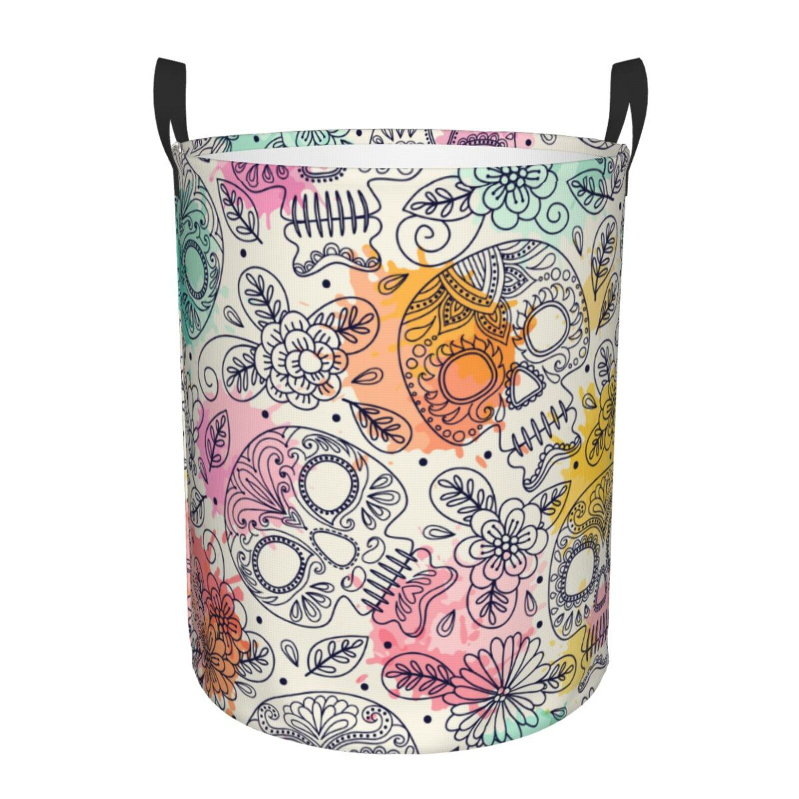 Bingfone Skull And Flowers Waterproof Foldable Laundry Hamper Bucket ...