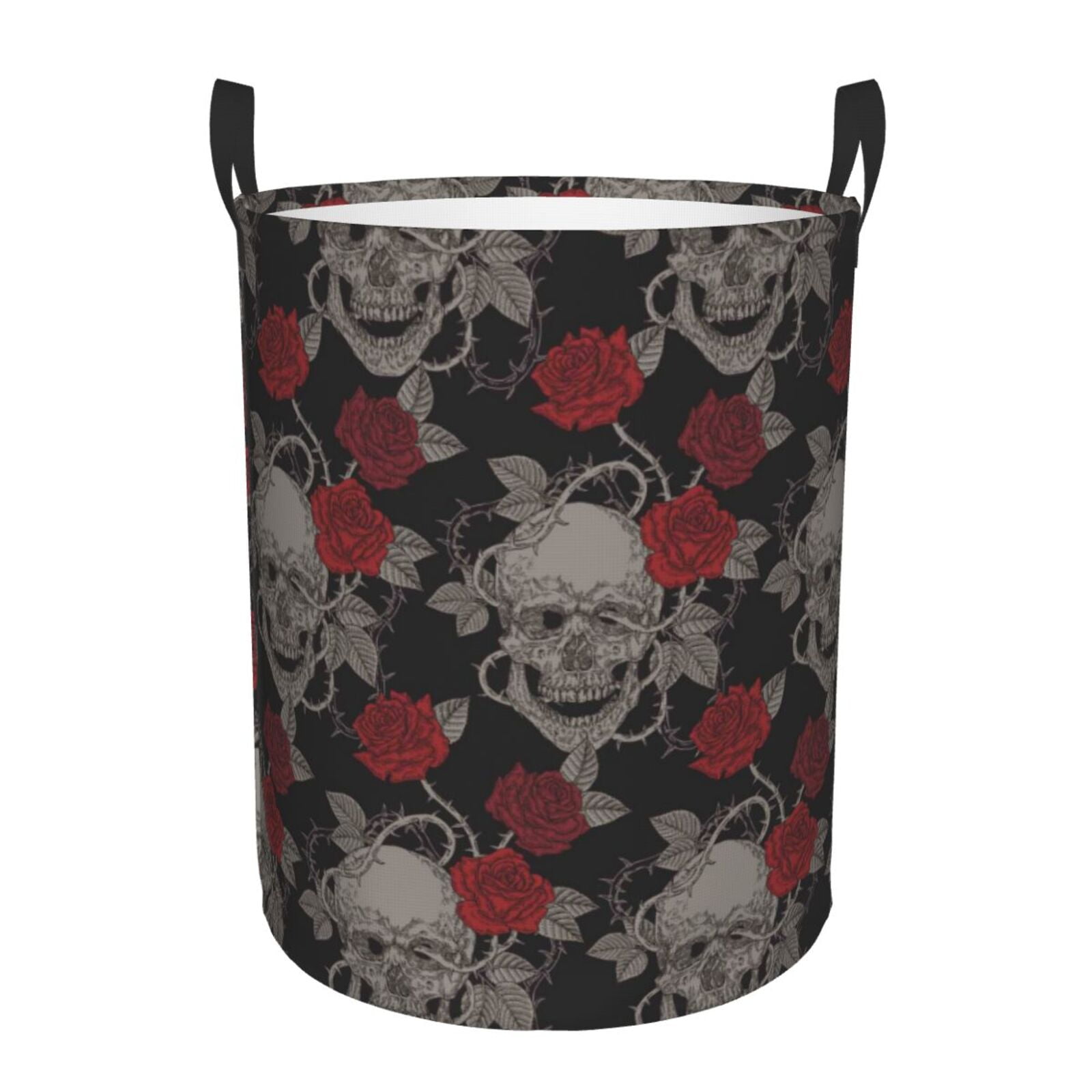 Bingfone Skull And Red Roses Waterproof Foldable Laundry Hamper Bucket ...