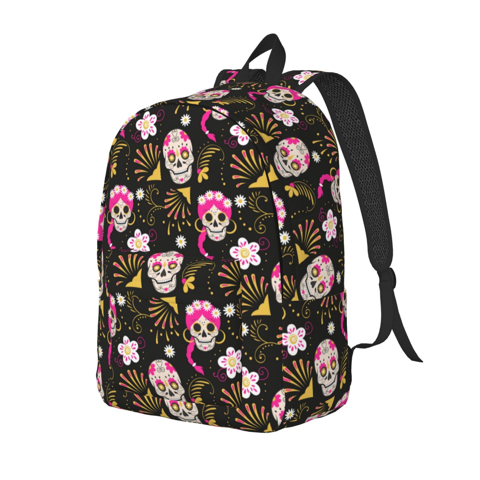 Bingfone Skull Daisy Print Canvas College Laptop Backpack, Large ...