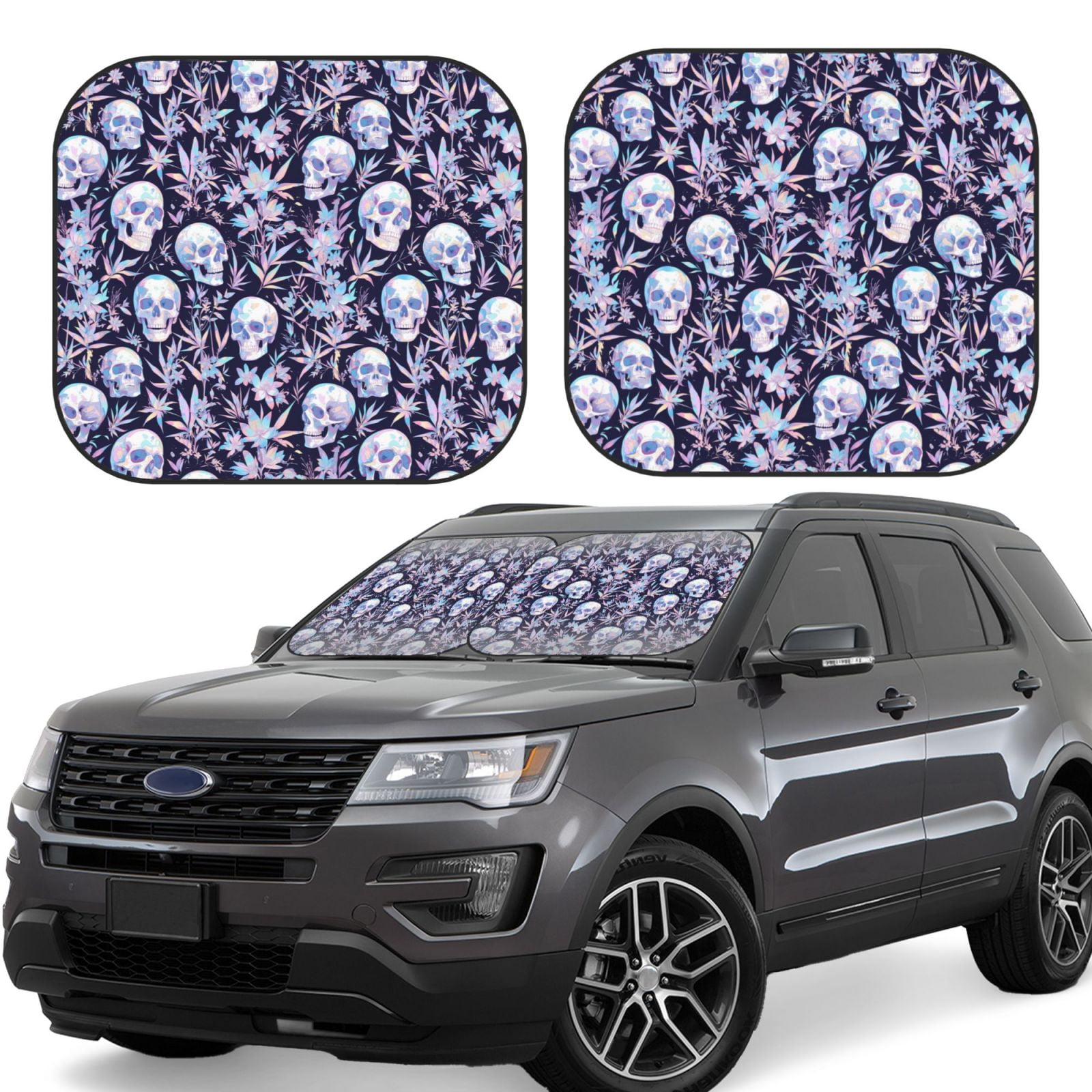 Bingfone Skull flower crystal Windshield Sun Shade 2-Piece Foldable Car ...