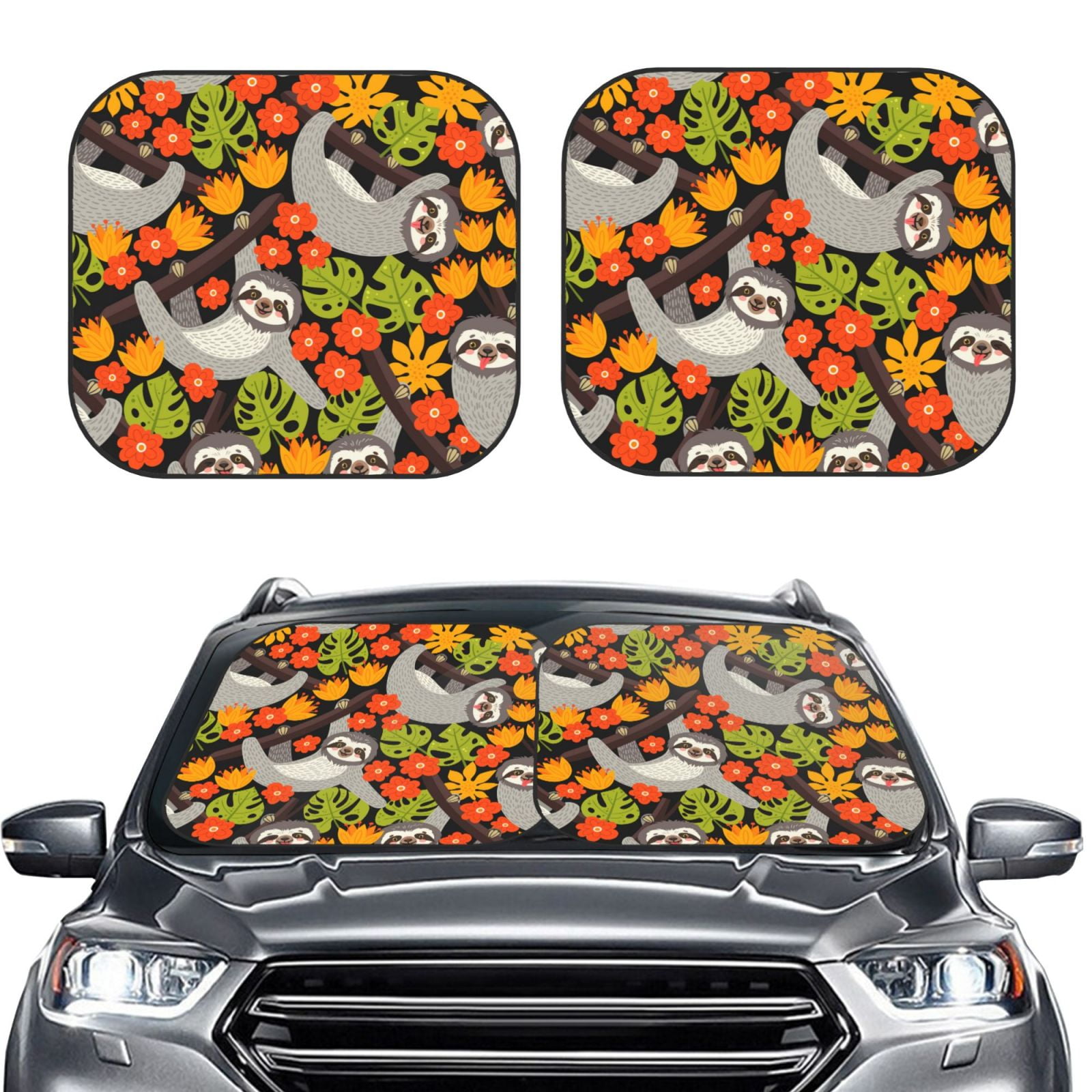Bingfone Sloth On The Branch Windshield Sun Shade 2-Piece Foldable Car ...