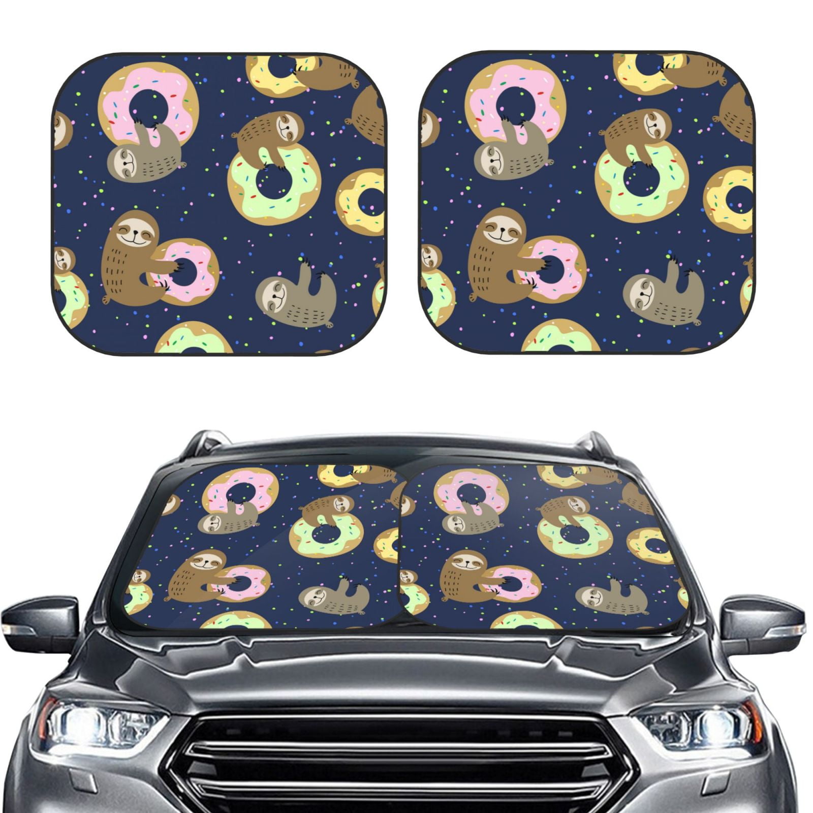 Bingfone Sloth With Donuts Windshield Sun Shade 2-Piece Foldable Car ...
