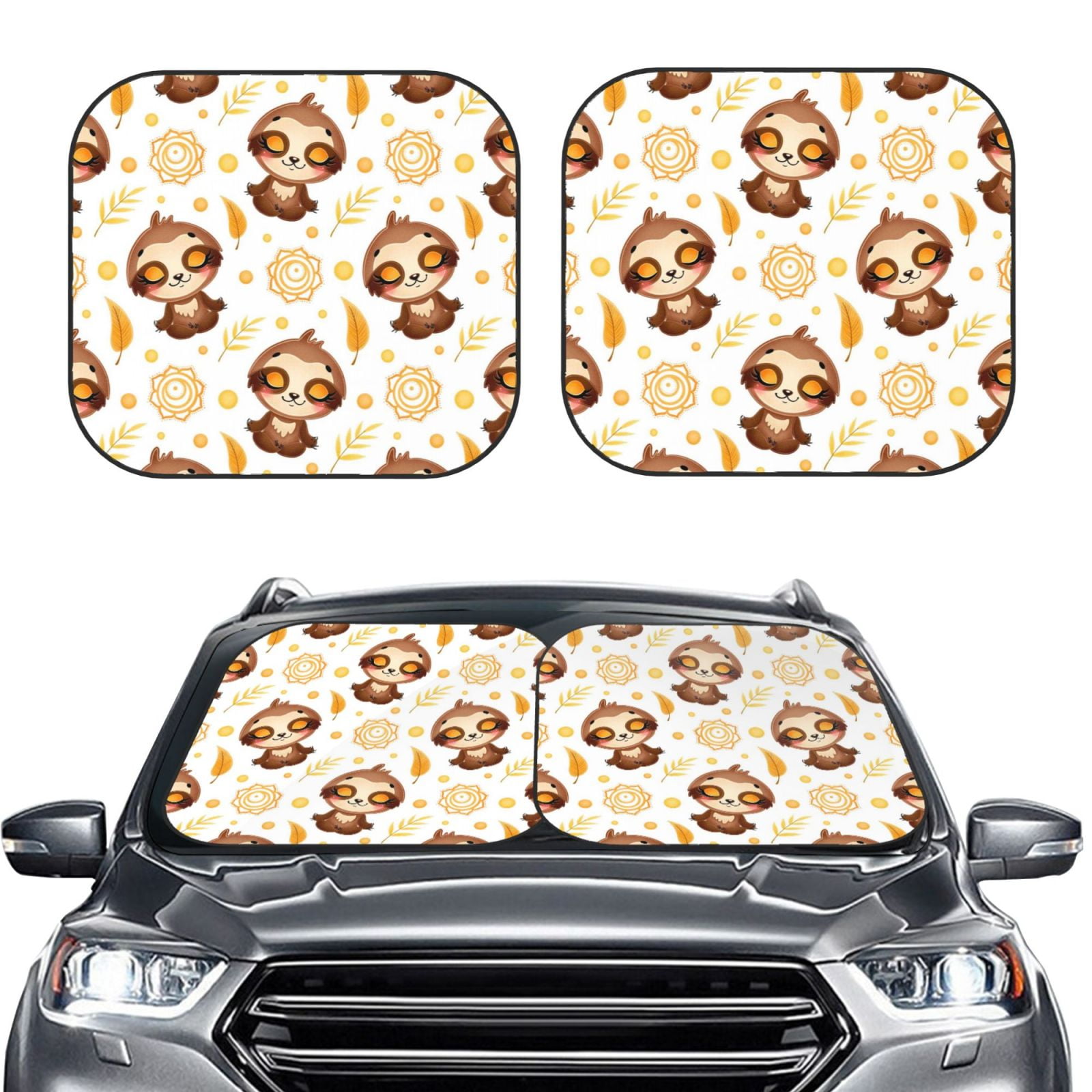 Bingfone Sloth Yoga Print 2-Piece Sun Shade Front Windshield - Foldable ...