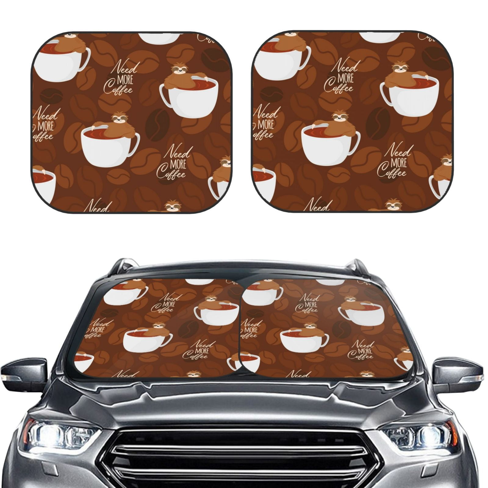Bingfone Sloths Need More Coffee Print 2-Piece Sun Shade Front ...