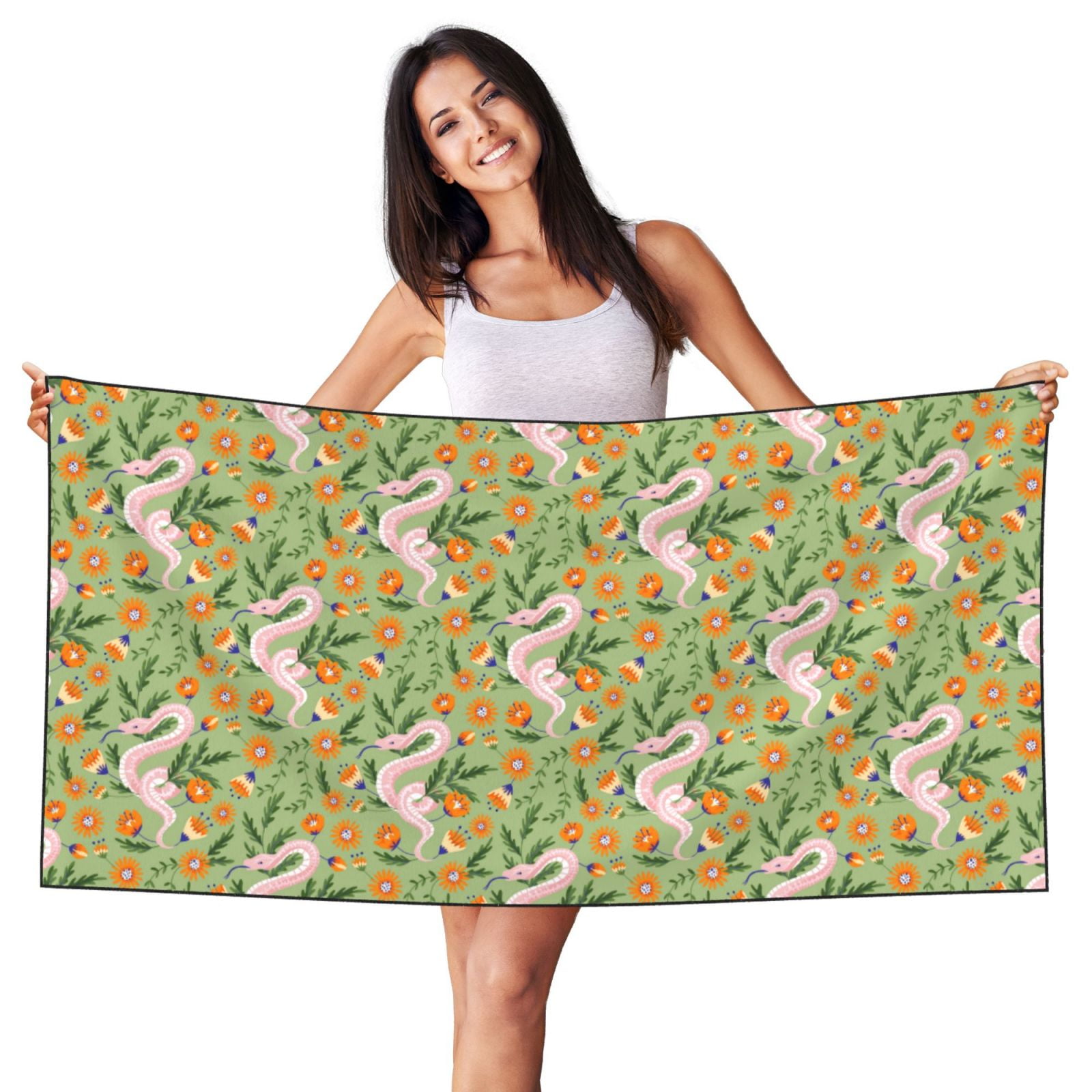 Bingfone Snake And Floral Oversized 27.7x55 Inches Beach Towel, Super ...