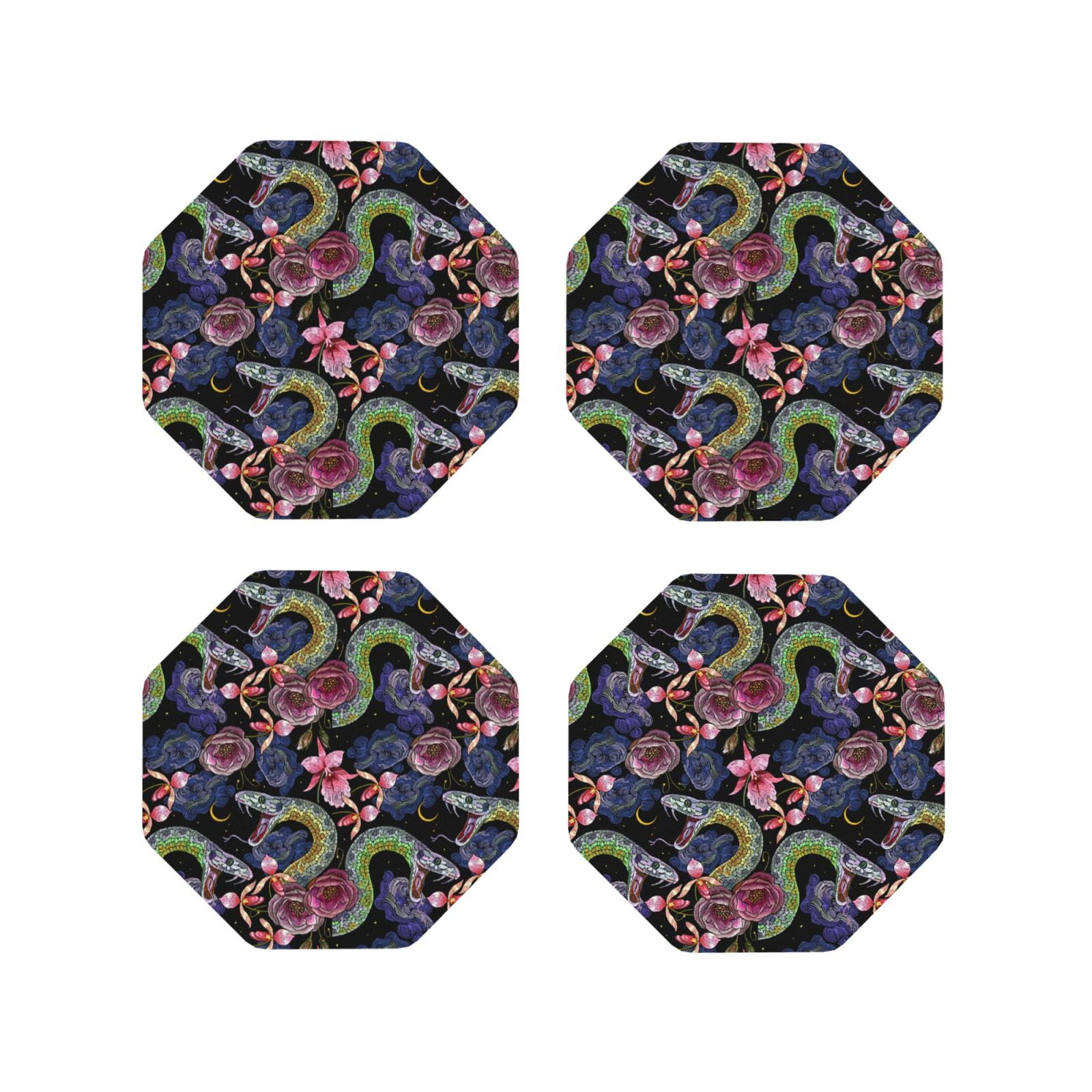 Bingfone Snake And Flower Personalized Coaster Set 4 for Drinks Coffee ...