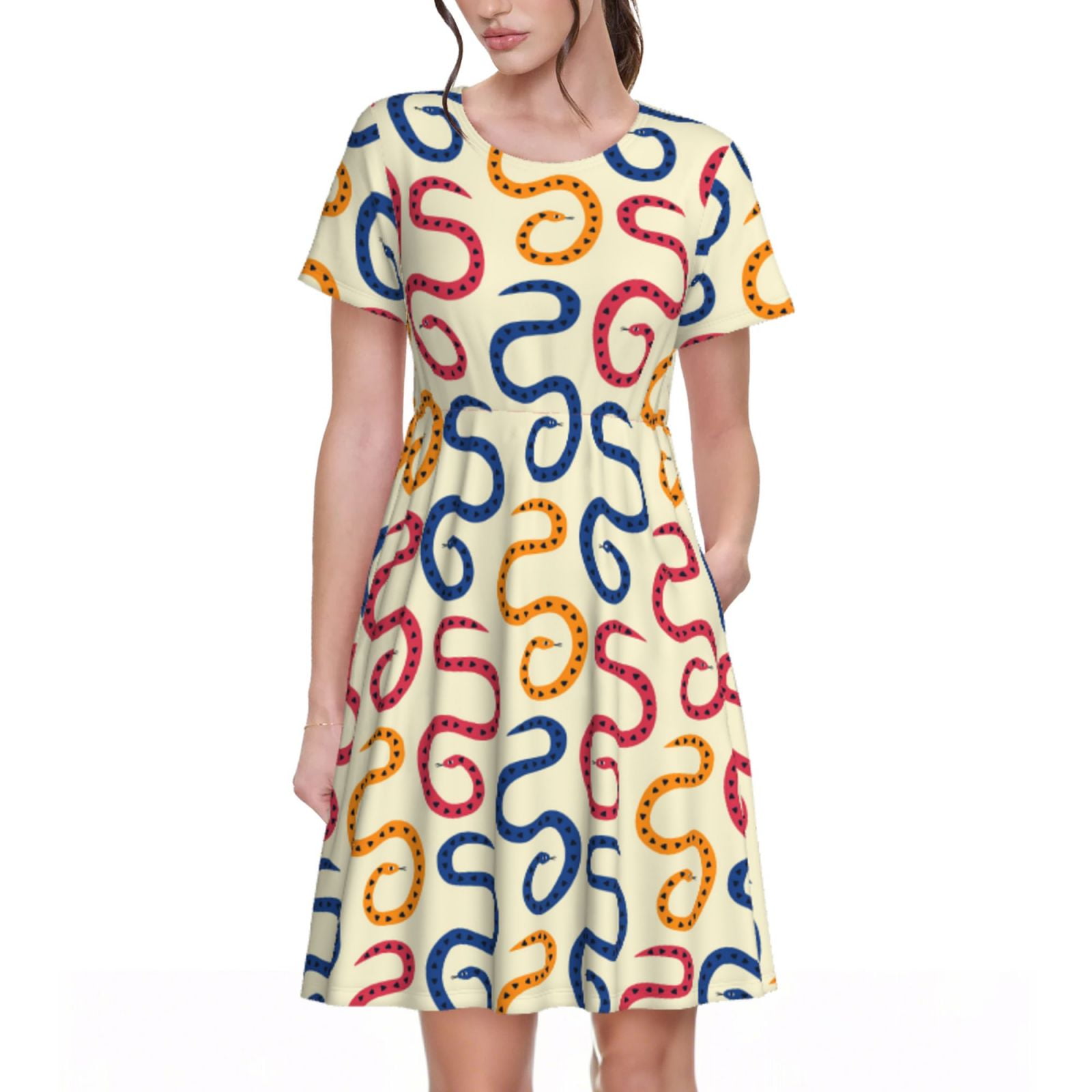 Bingfone Snake Print Women’s Short Sleeve Dress, Comfortable Casual ...