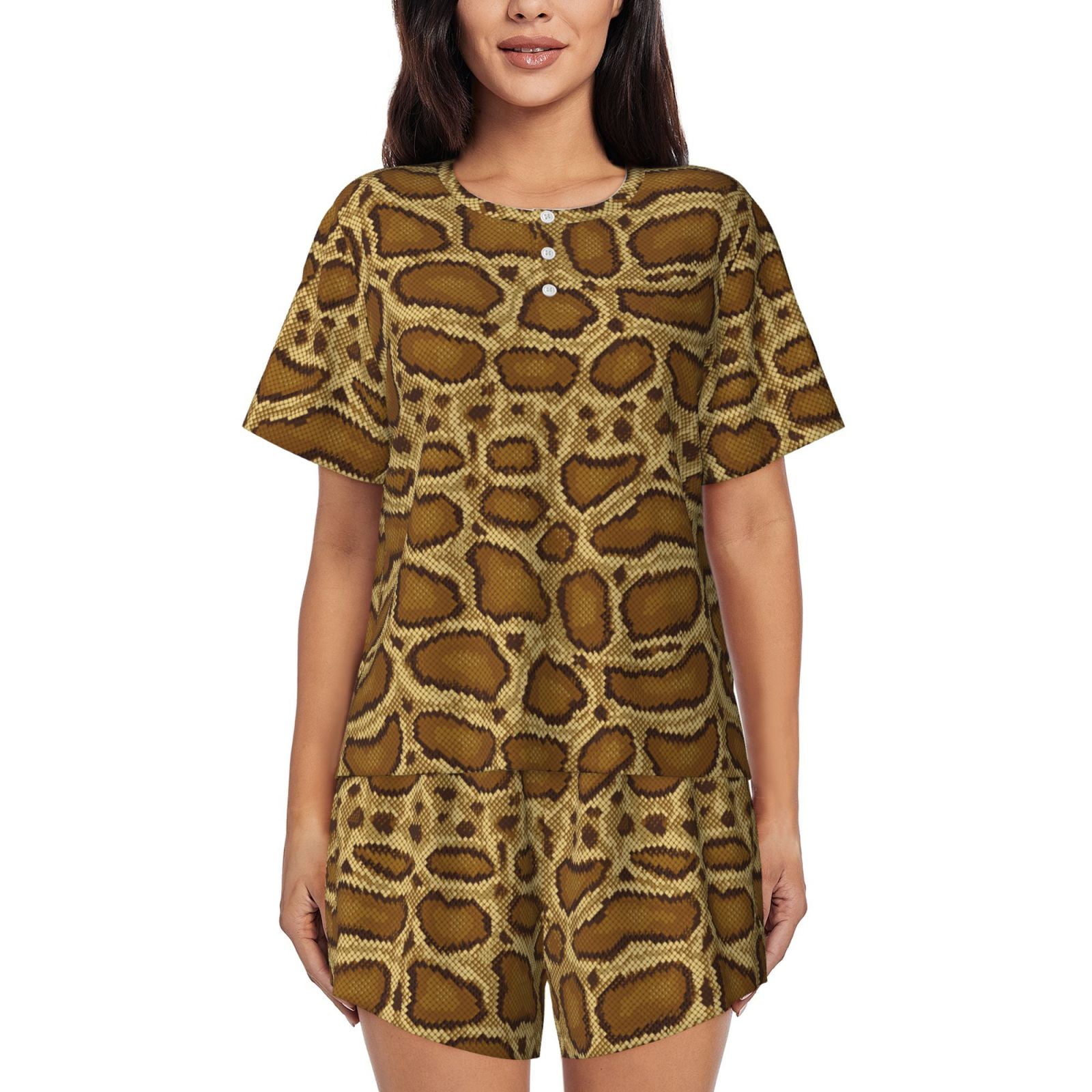 Bingfone Snake Skin Print Pajamas Sets for Women Soft Short-Sleeved Pjs ...