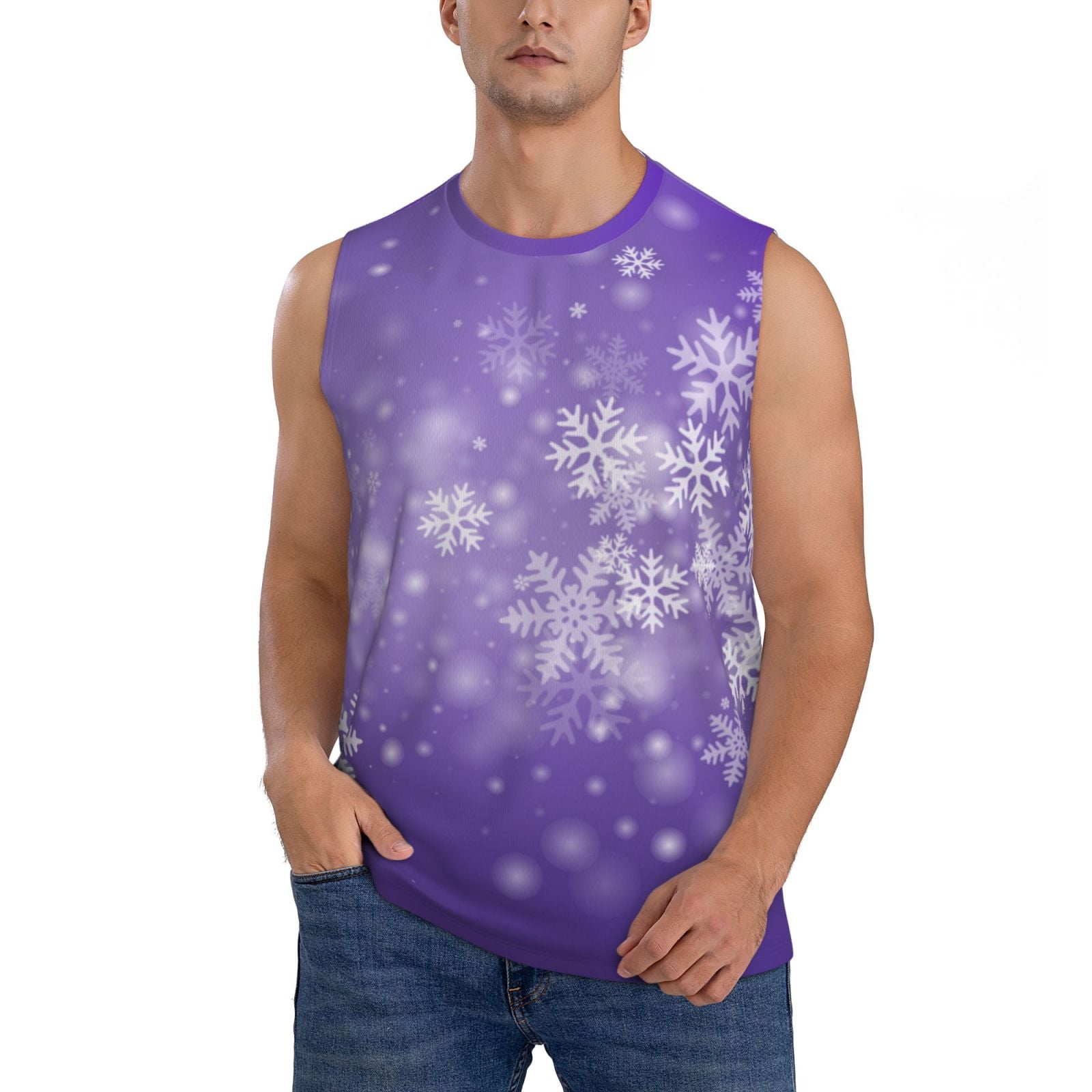 Bingfone Snowfall Sky White Purple Pattern Men's Tank Tops Workout ...