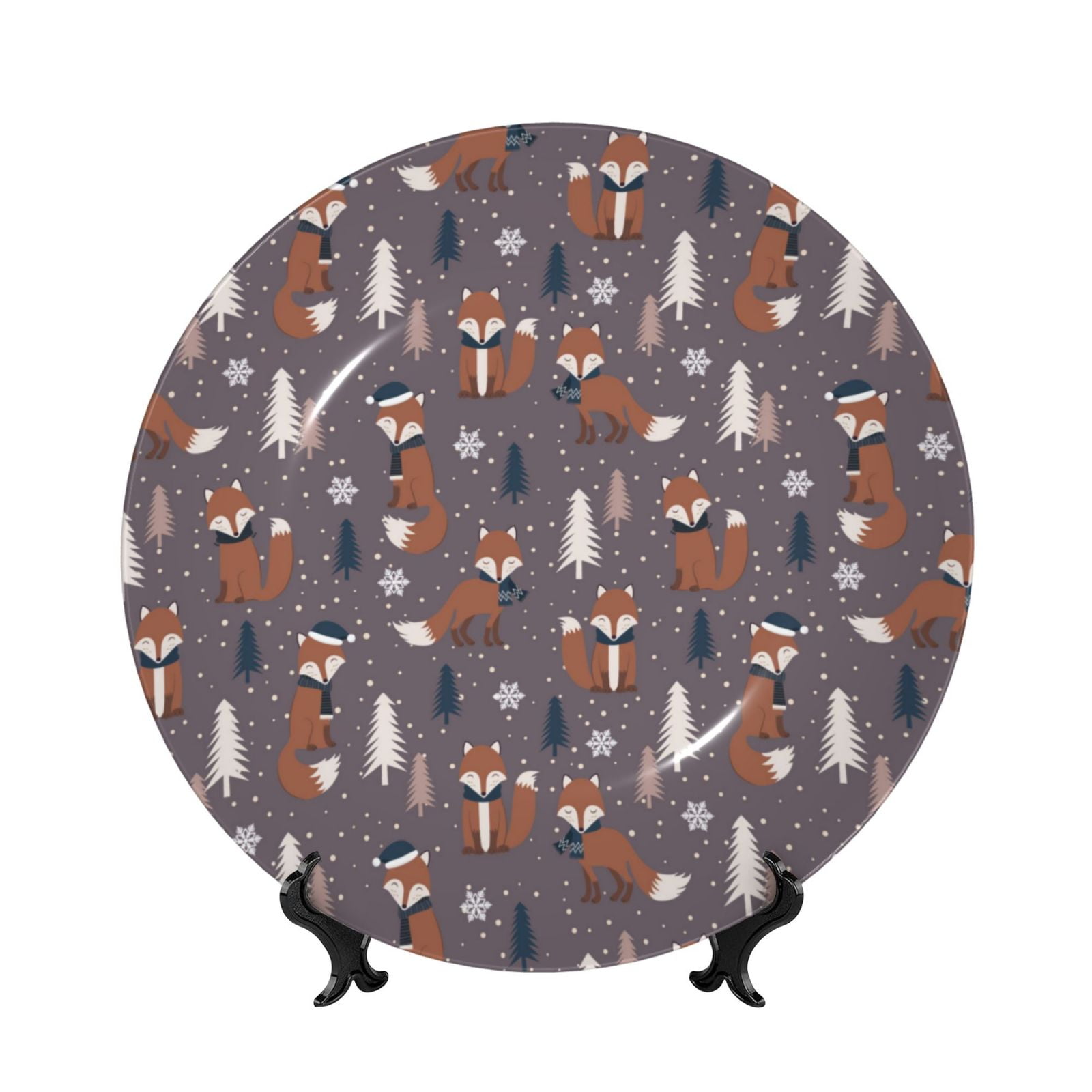Bingfone Snowflake Fox Print Bone China Dinner Decorative Plates ...