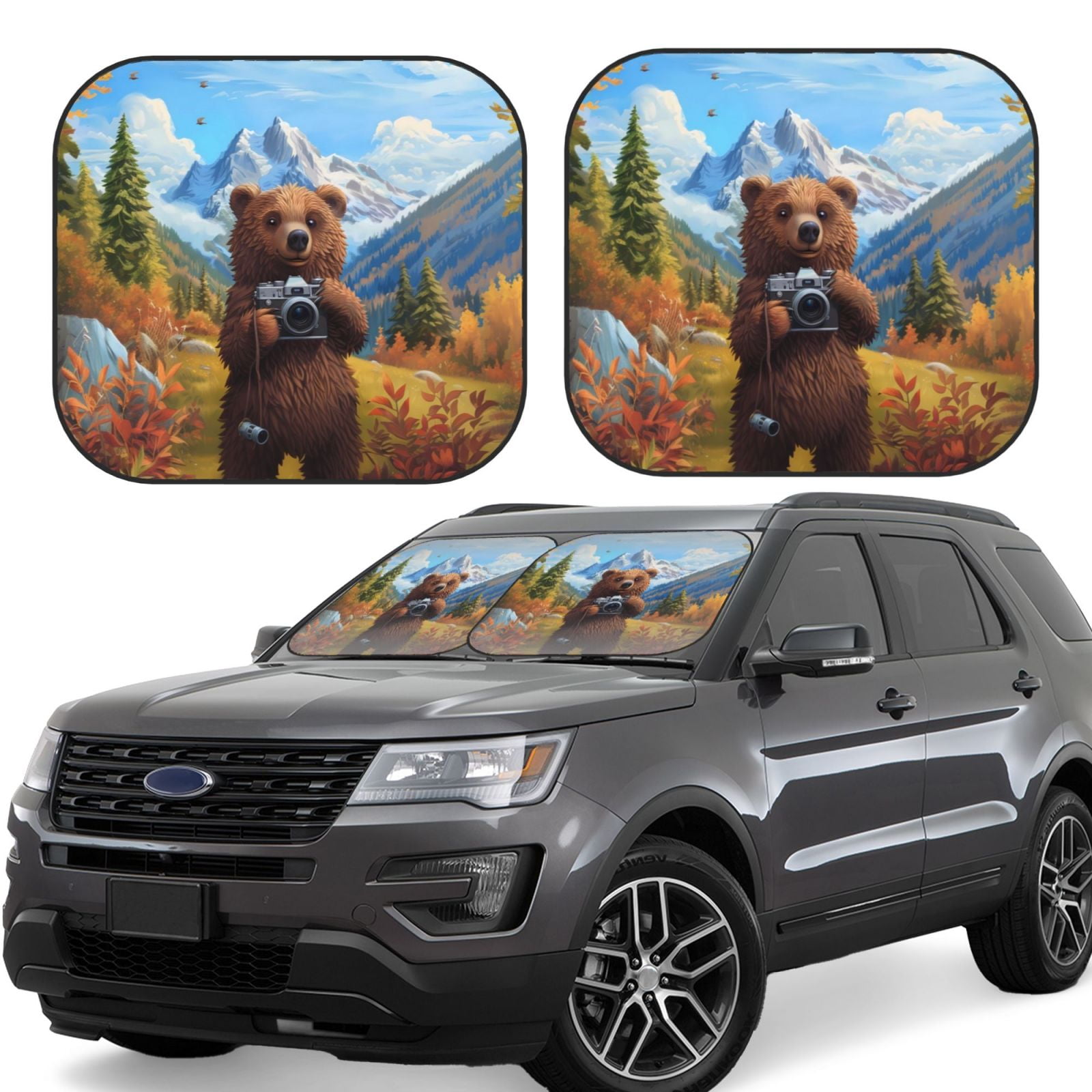 Bingfone Snowy Mountain Photography Bear Windshield Sun Shade 2-Piece ...