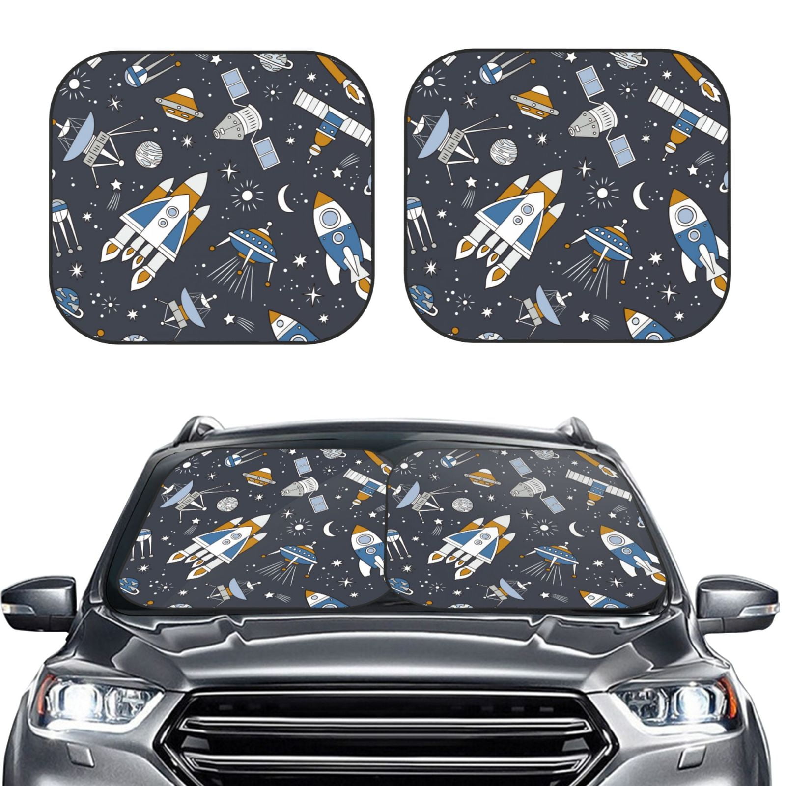 Bingfone Space Cars Windshield Sun Shade 2-Piece Foldable Car Front ...