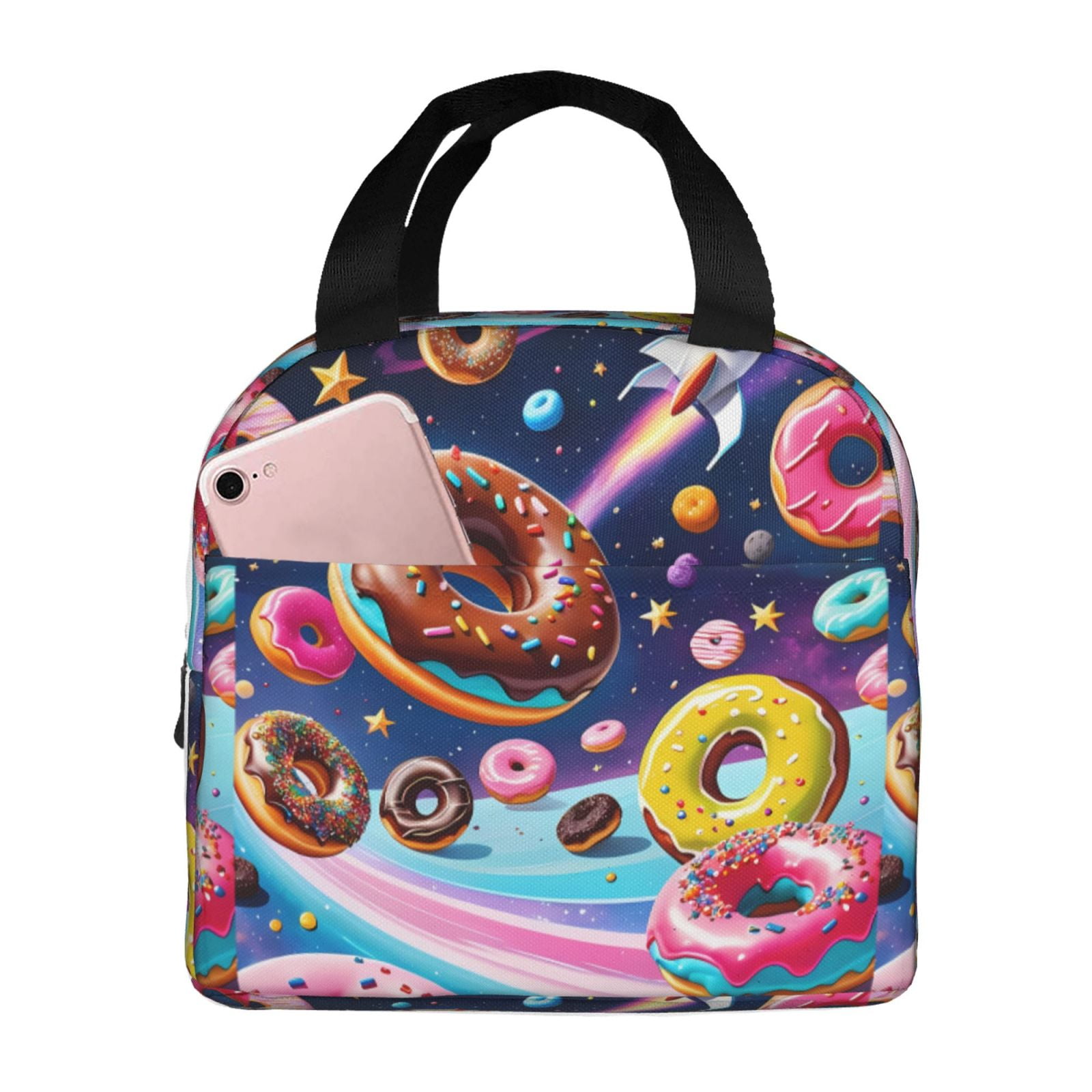 Bingfone Space Colorful Donut Print Lunch Bag Insulated Lunch Box ...