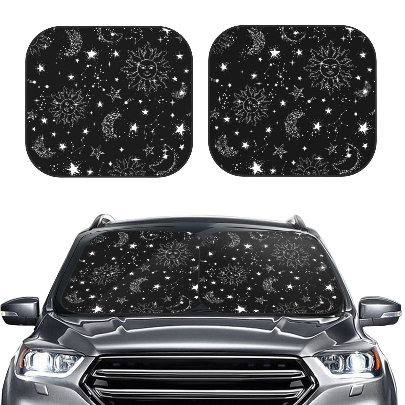 Bingfone Space Galaxy Windshield Sun Shade 2-Piece Foldable Car Front ...
