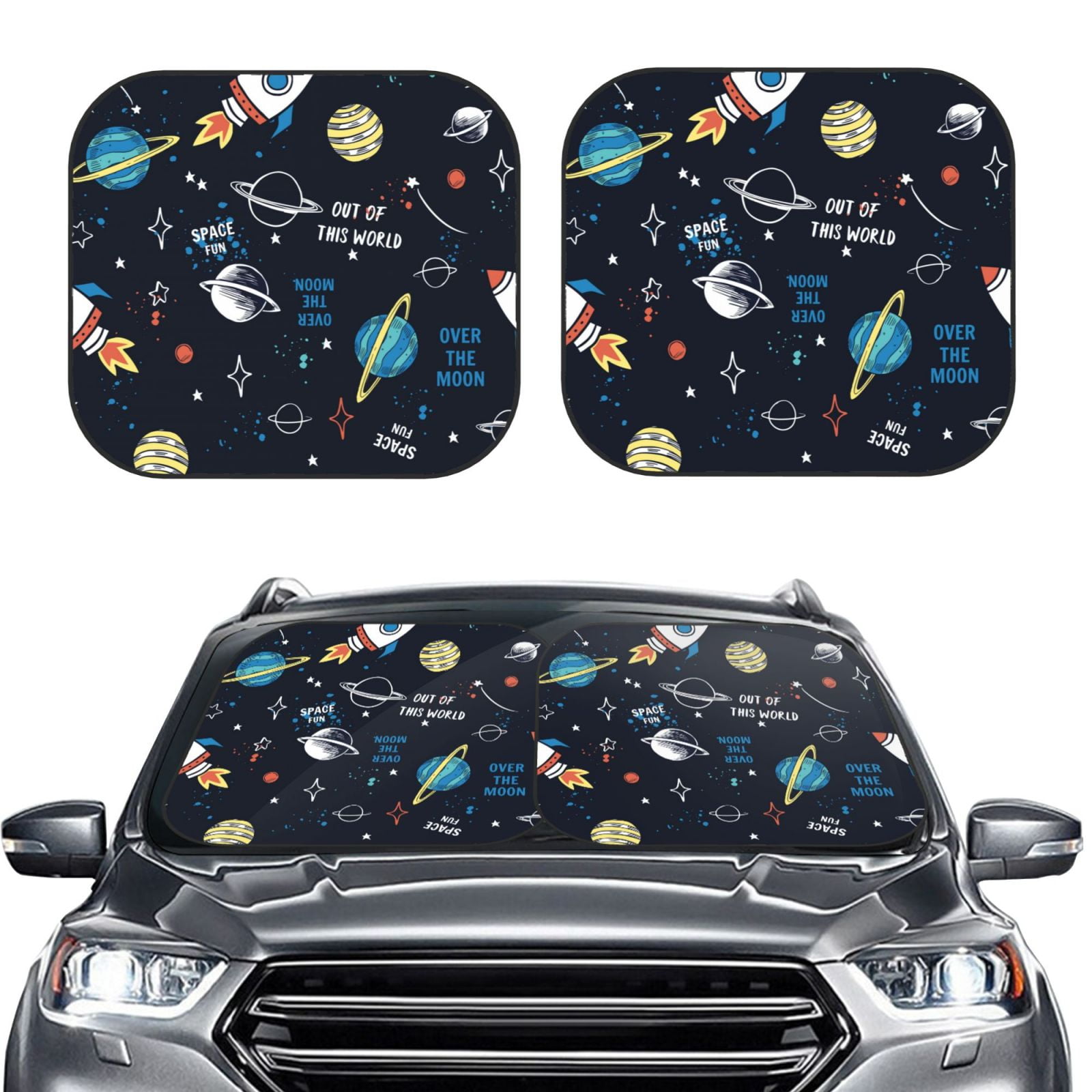 Bingfone Space Windshield Sun Shade 2-Piece Foldable Car Front Window ...