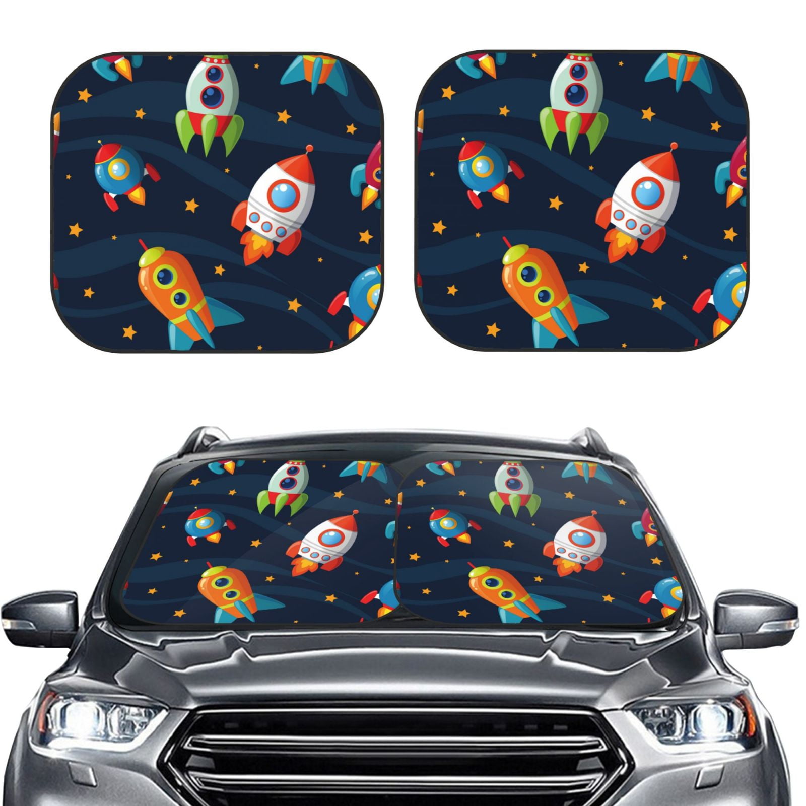Bingfone Spaceships And Stars Windshield Sun Shade 2-Piece Foldable Car ...