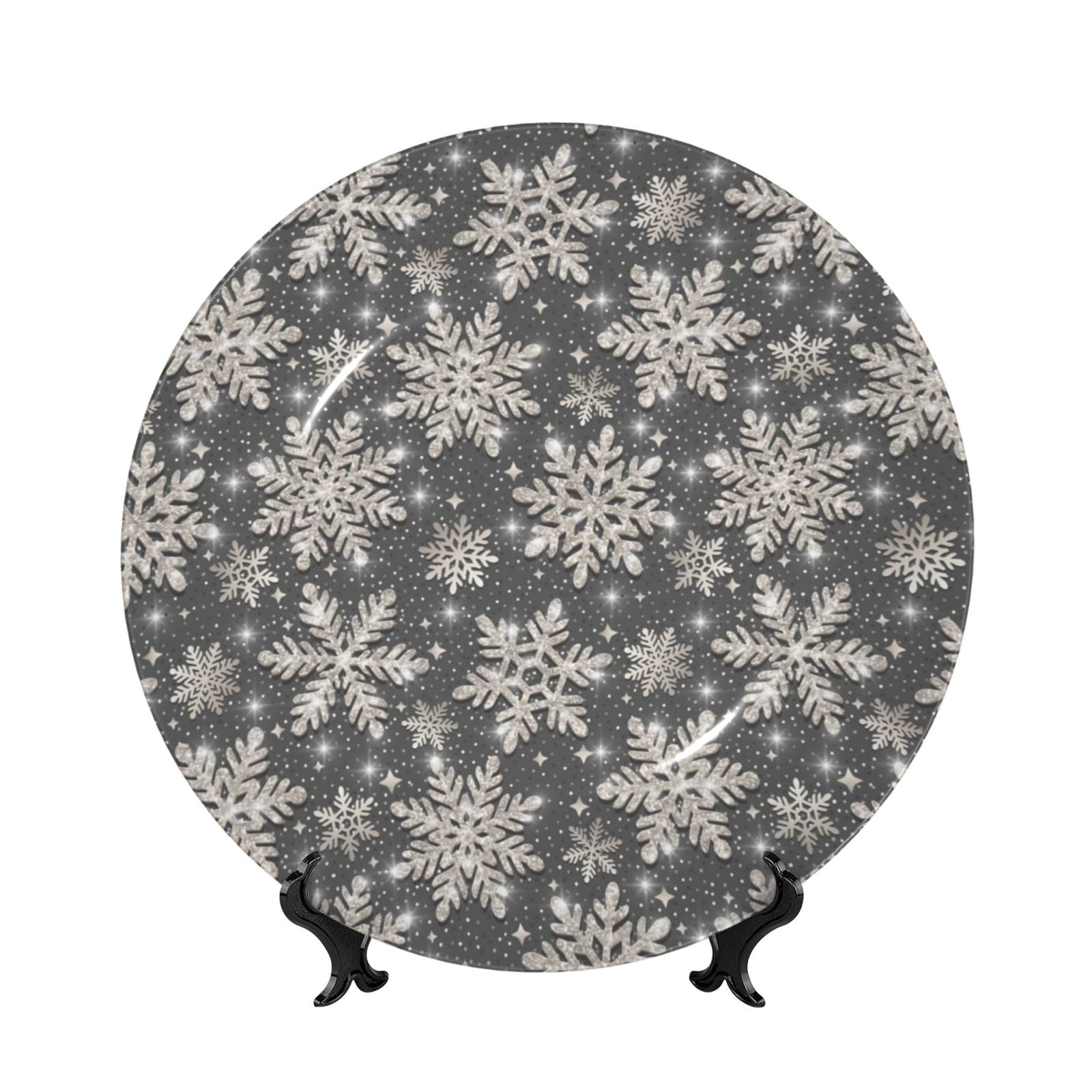 Bingfone Sparkling Snowflakes Print Bone China Dinner Decorative Plates ...