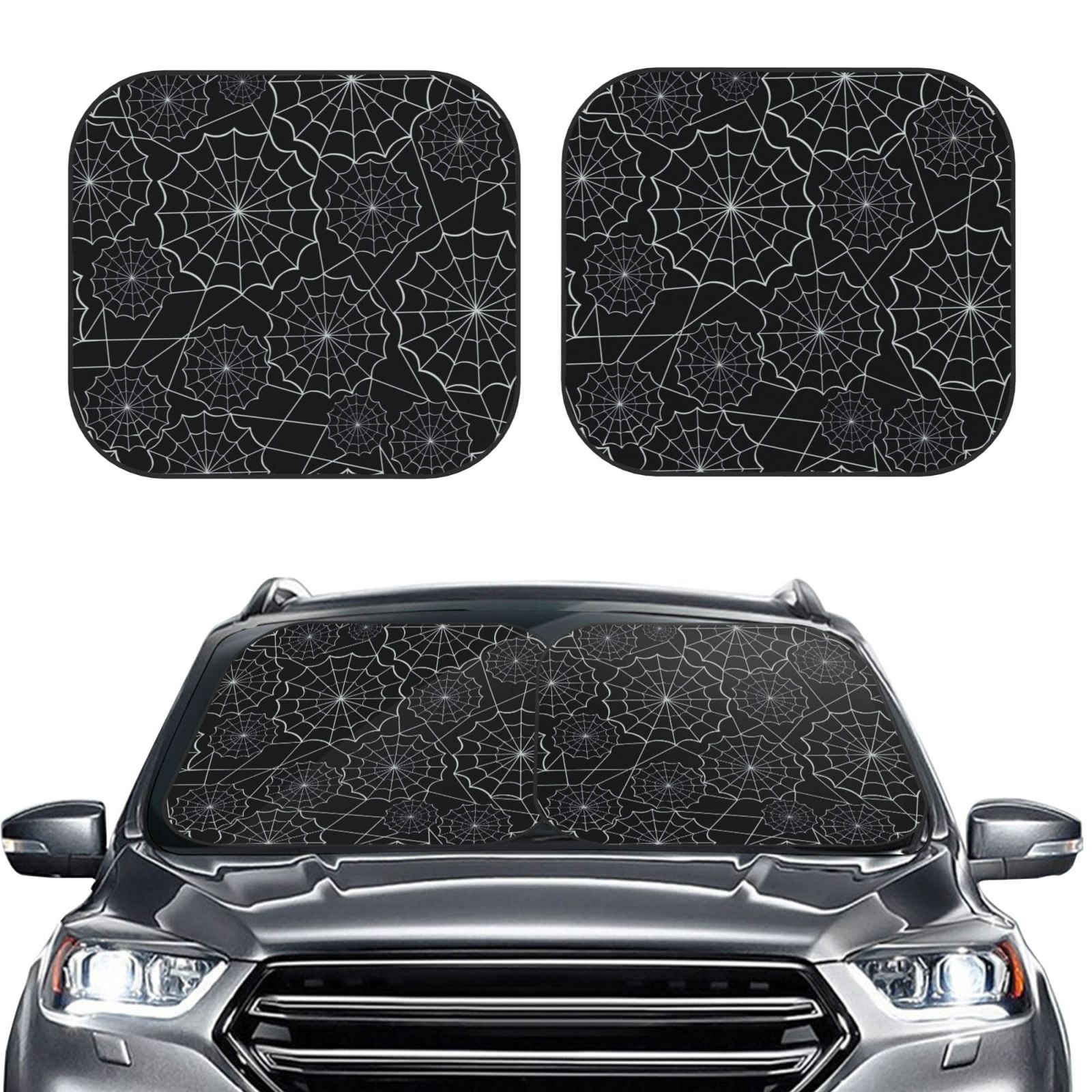 Bingfone Spider Web Black Print 2-Piece Sun Shade Front Windshield ...