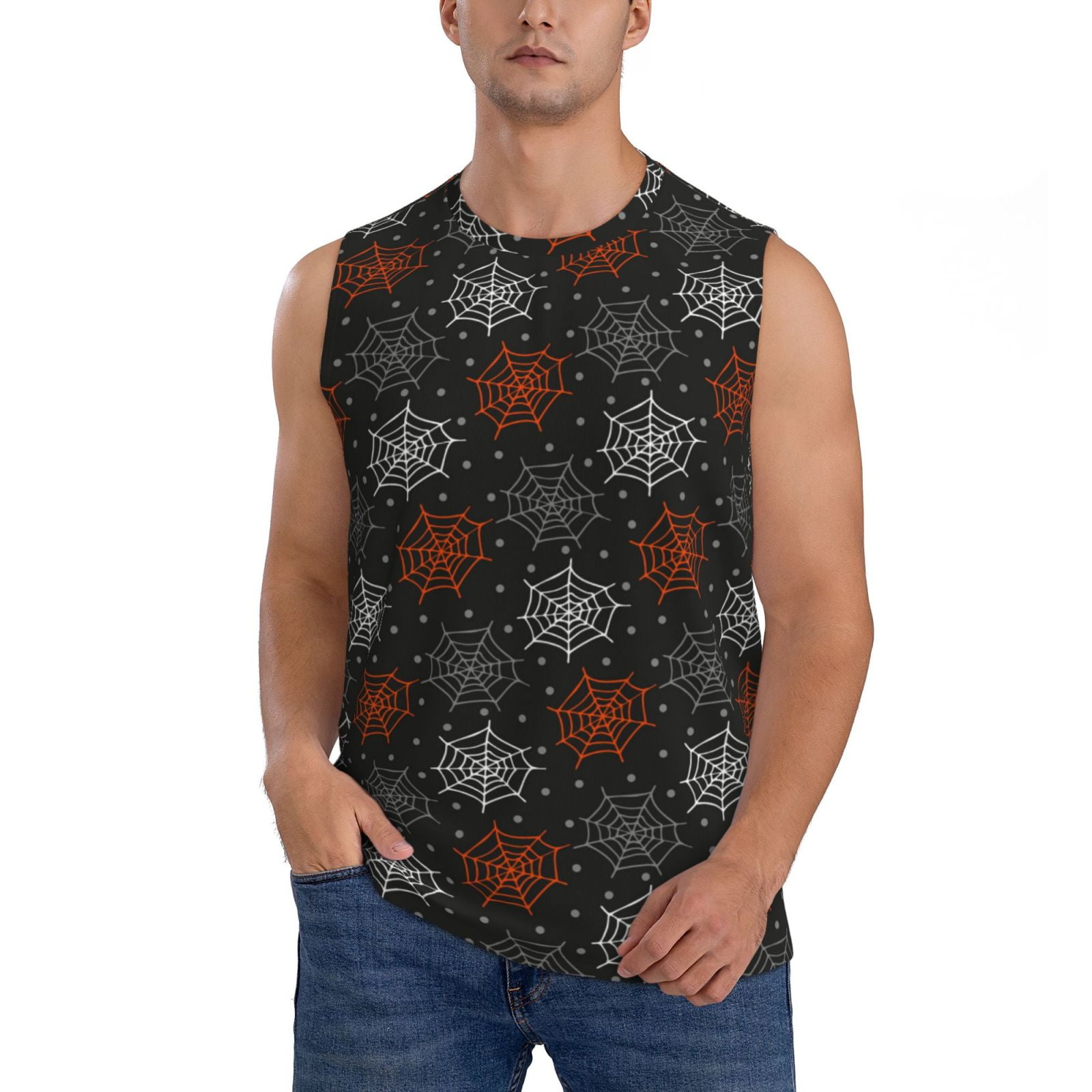 Bingfone Spider Web Pattern Men's Tank Tops Workout Sleeveless Tee ...