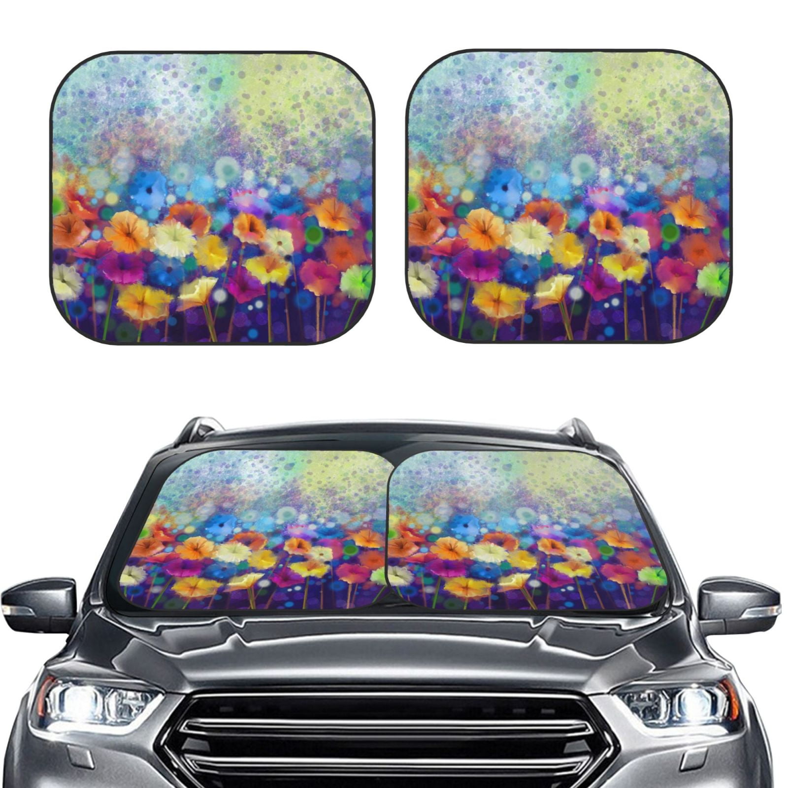 Bingfone Spring Flower Seasonal Print 2-Piece Sun Shade Front ...