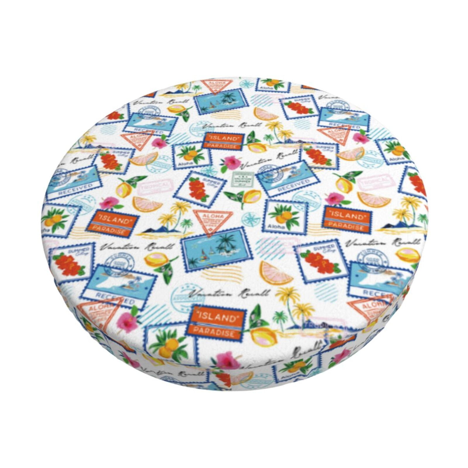 Bingfone Stamp Padded Round Bar Stool Cover Cushion with Elastic Fabric ...