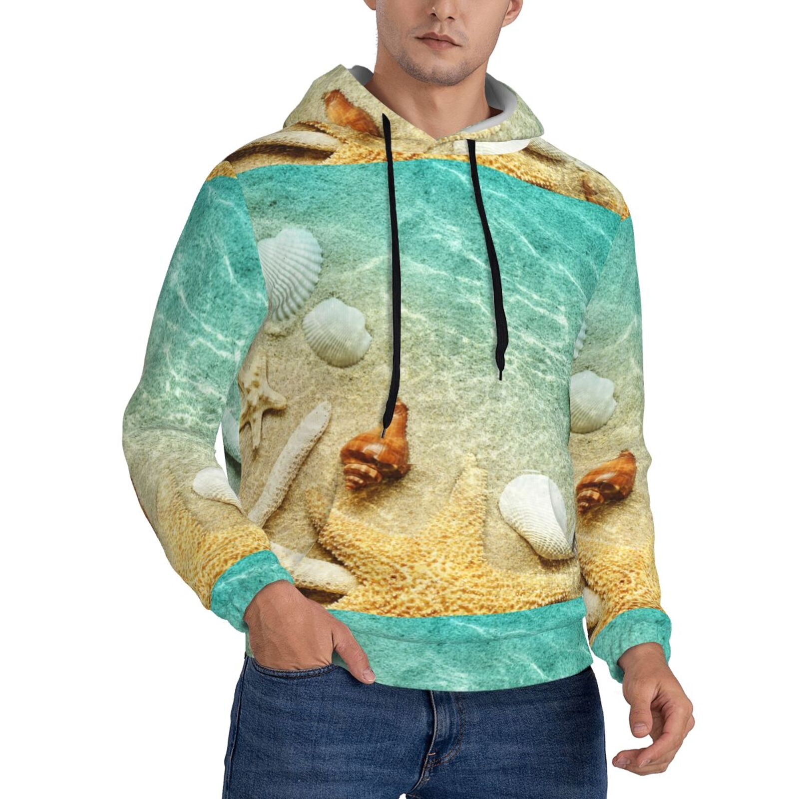 Bingfone Starfish And Seashell On The Beach Men's Drawstring Hoodie ...