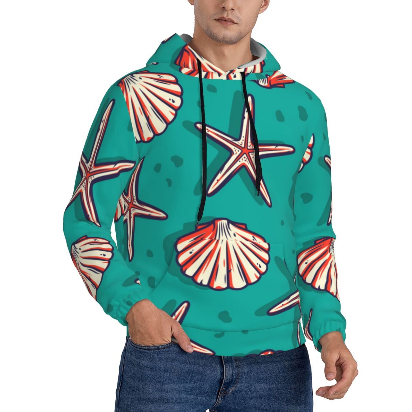 Bingfone Starfish And Shell Men'S Drawstring Hoodie Long Sleeve Pocket ...