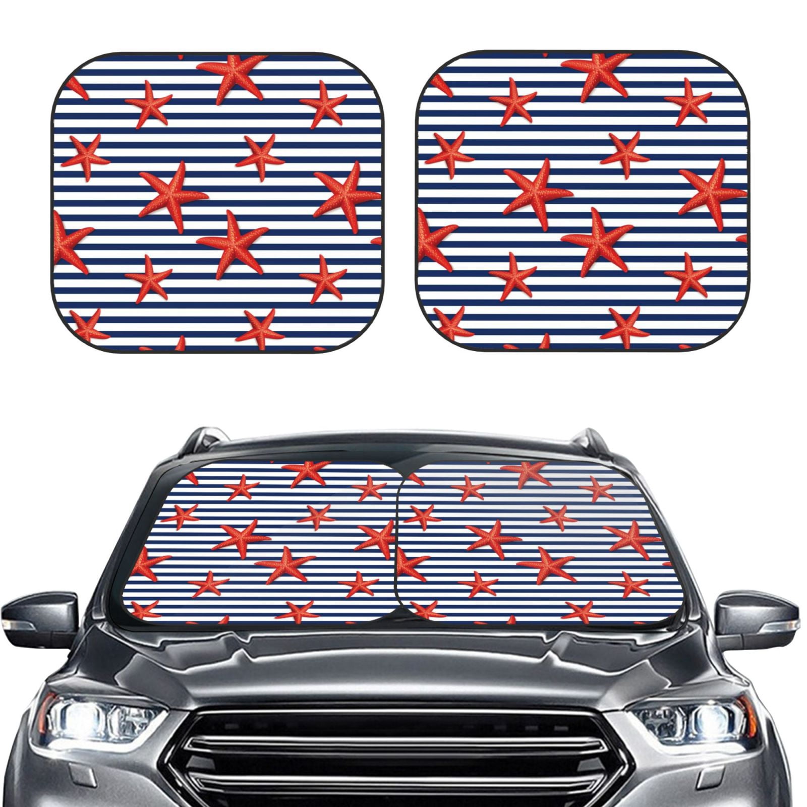 Bingfone Starfish Navy Blue Stripe Print 2-Piece Sun Shade Front ...