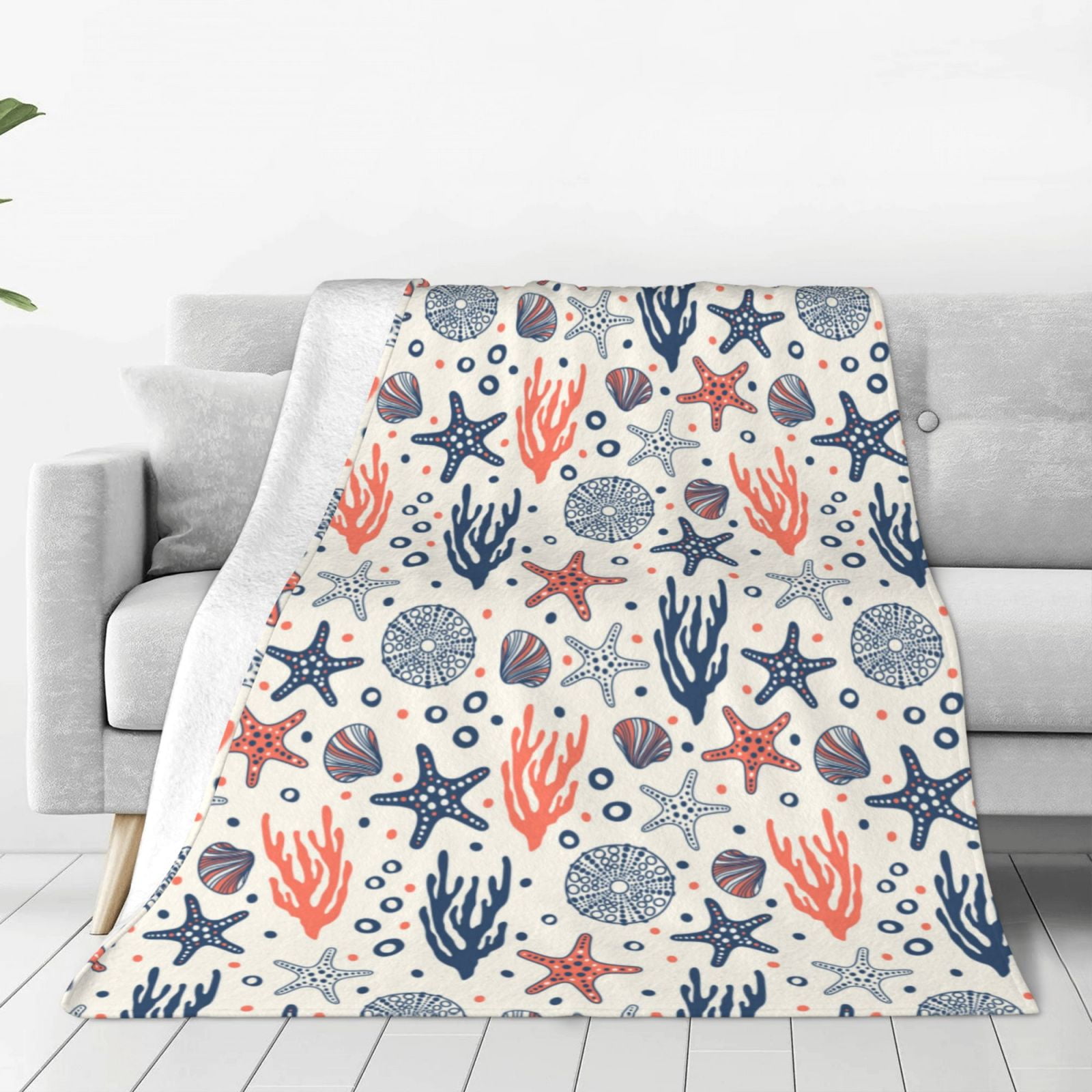 Bingfone Starfish Shell Print Flannel Fleece Blanket Throw Blanket for ...