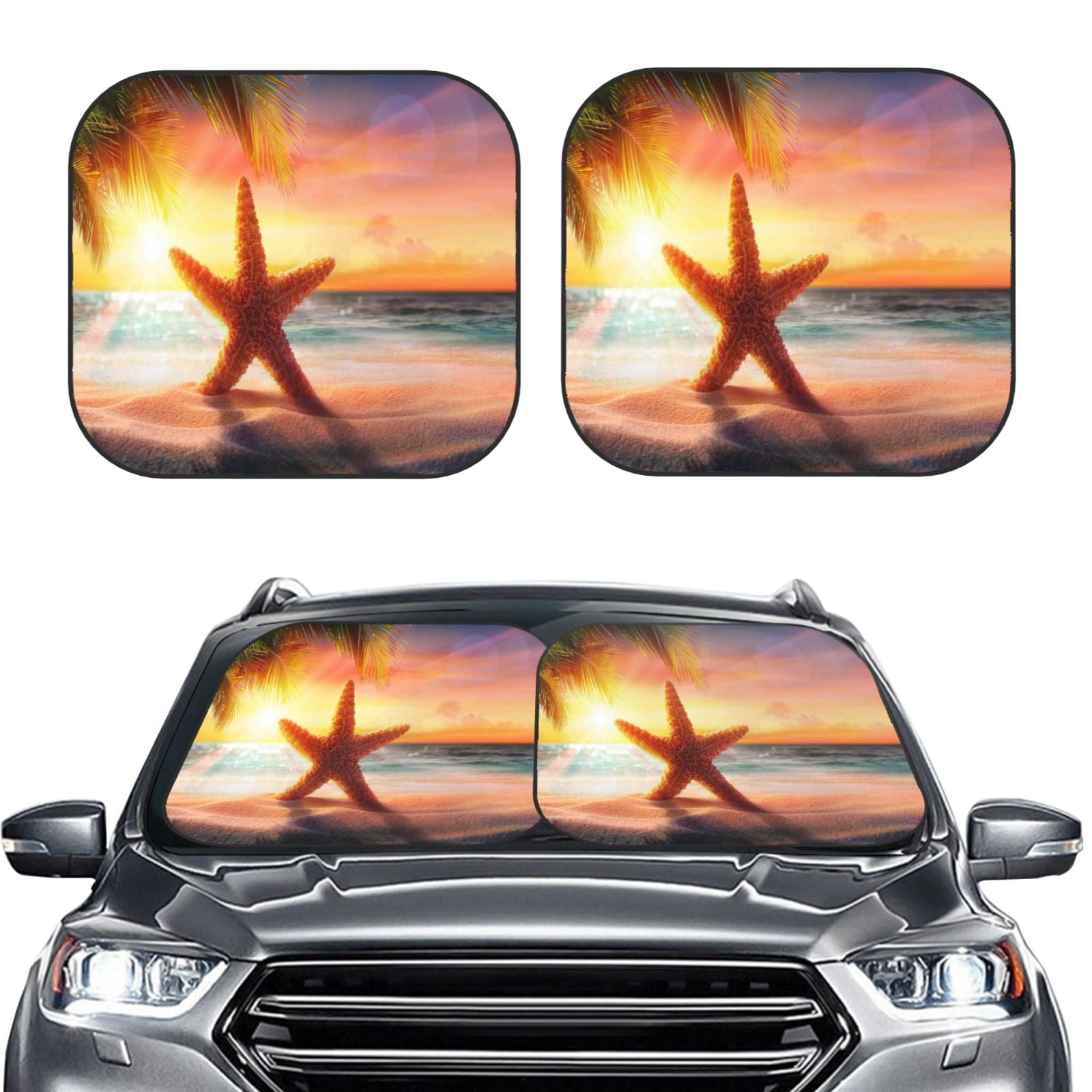 Bingfone Starfish Sunset Sea Beach Print 2-Piece Sun Shade Front ...