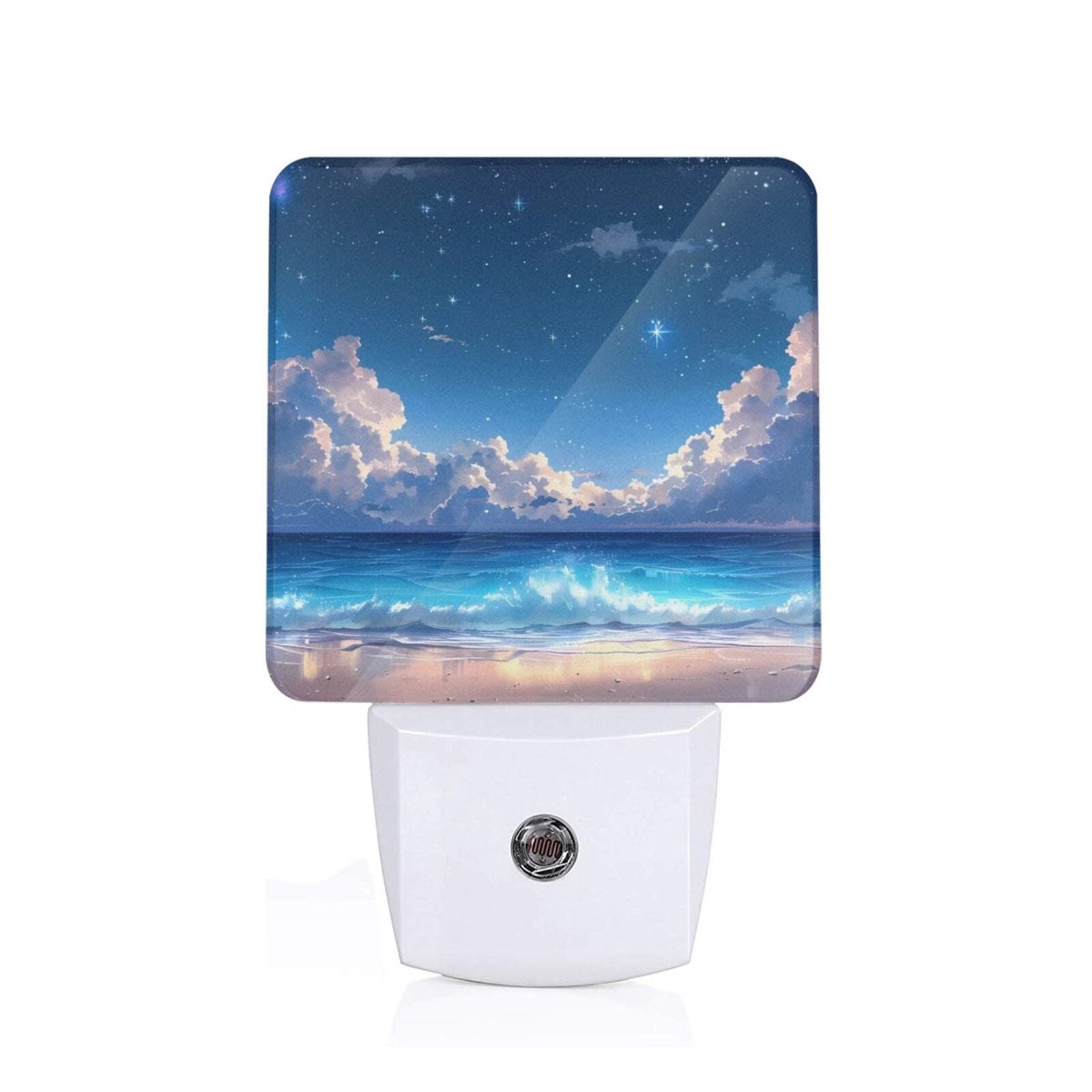 Bingfone Starry Night Ocean View Print Night Lights Plug into Wall,Dusk ...