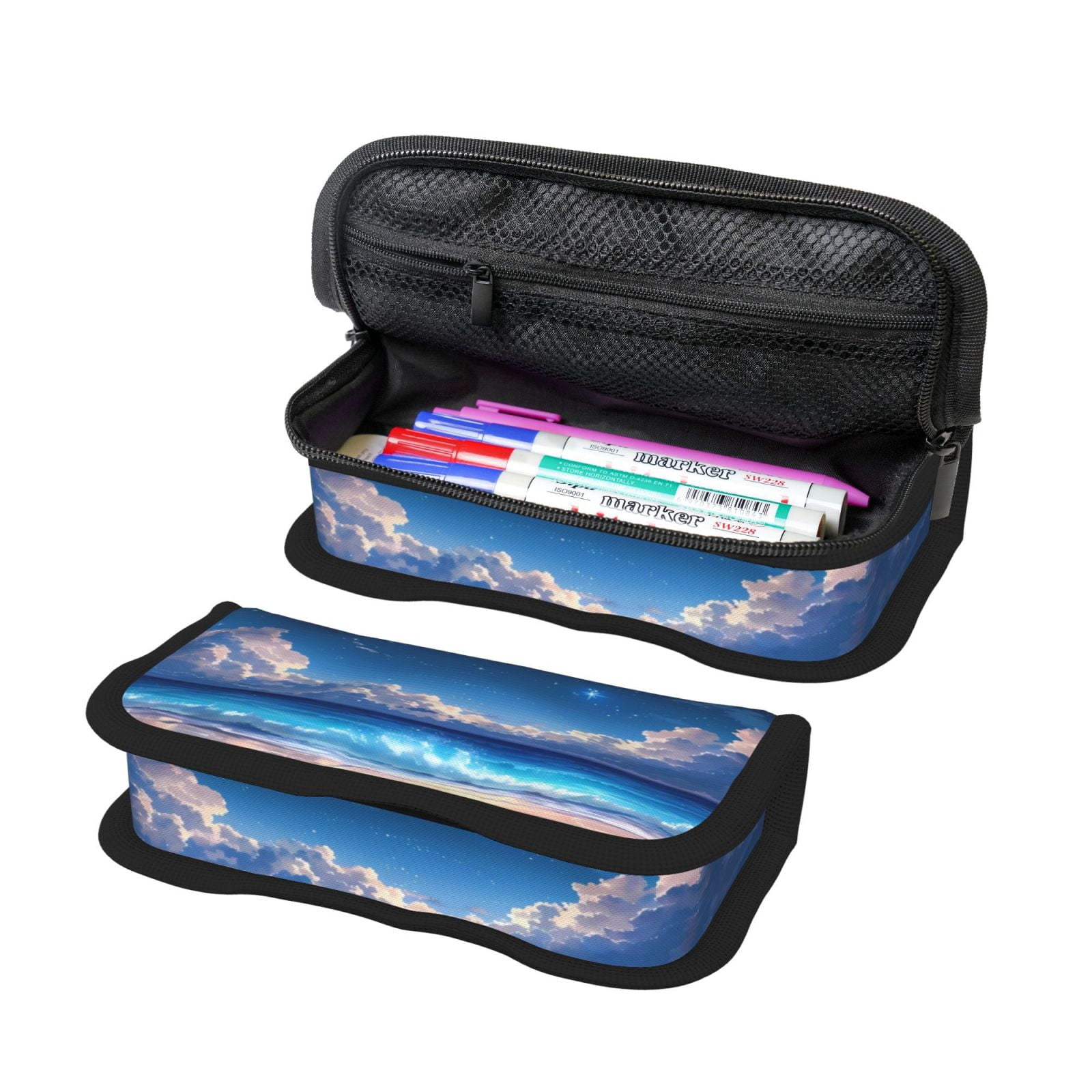 Bingfone Starry Night Ocean View Print Pencil Case Large Capacity ...