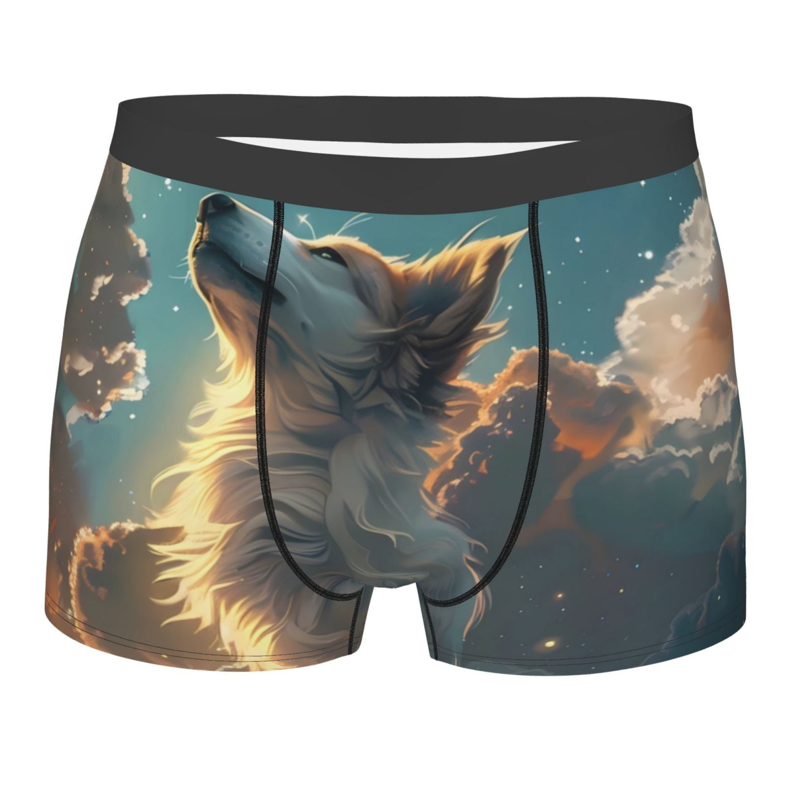 Bingfone Starry Sky Cloud Wolf Men's Underwear - Casual Stretch Boxer ...