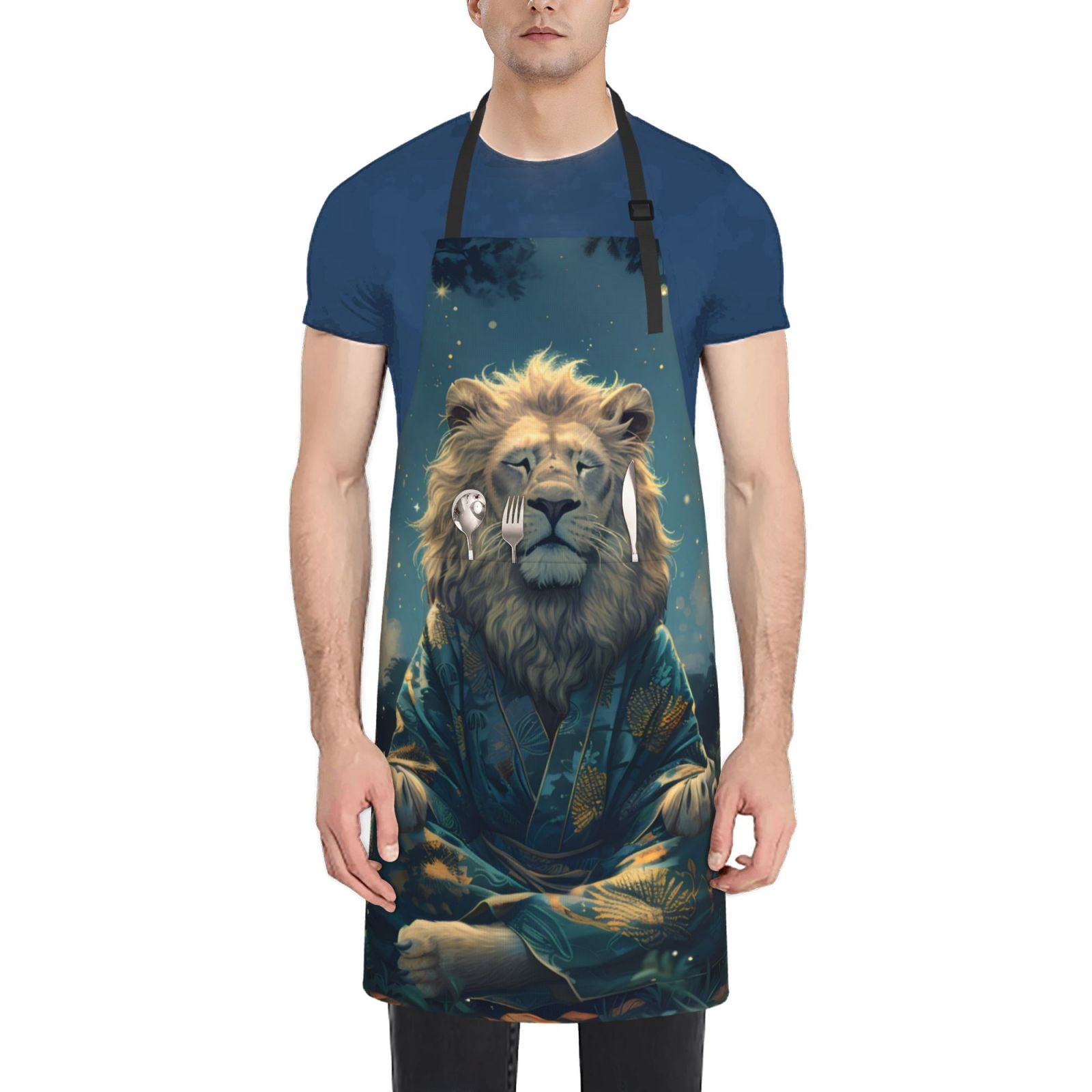 Bingfone Starry Sky Meditating Lion Apron Gifts For Men, Women ...