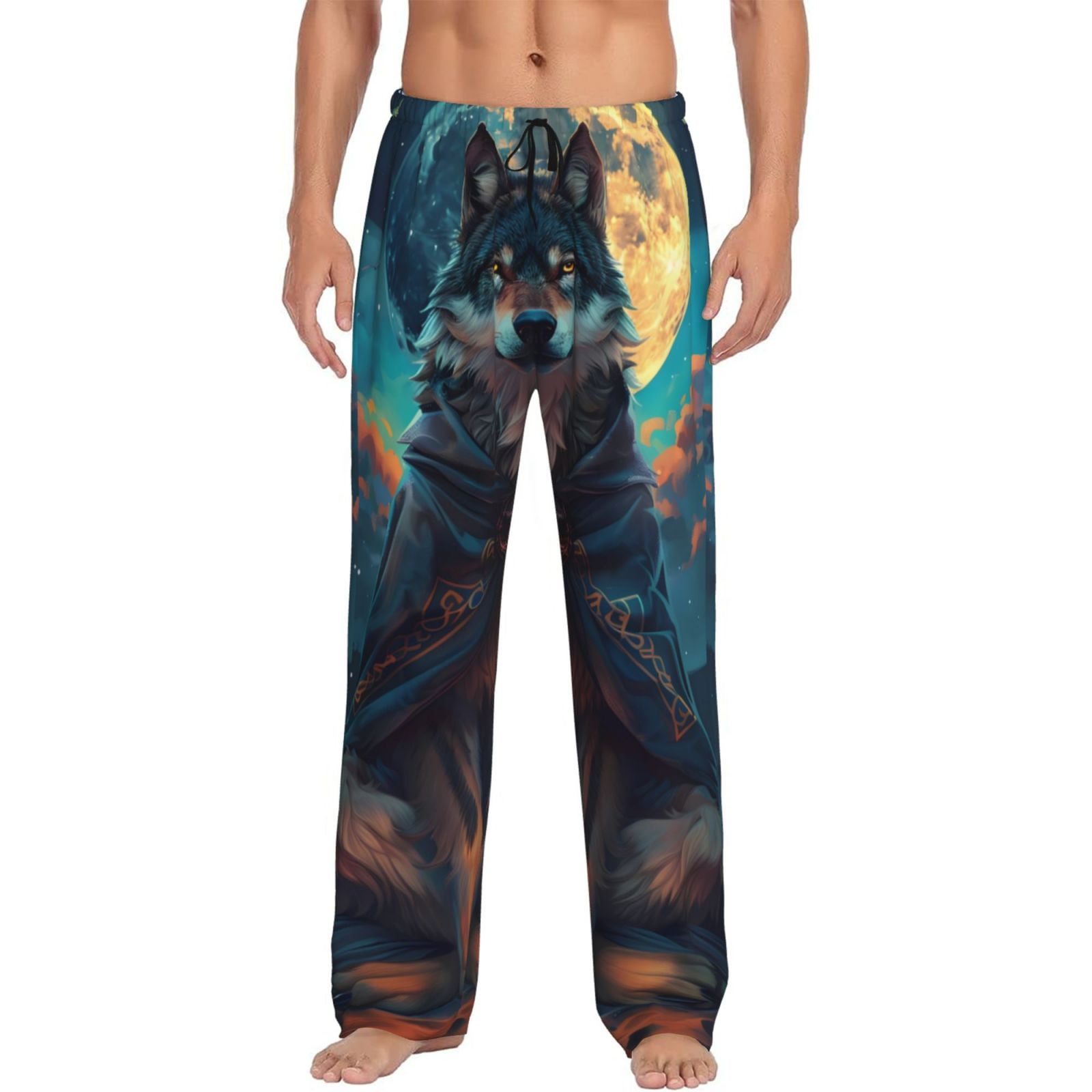 Bingfone Starry Sky Moon Wolf Leader Mens All Over Print Sleep Pajama ...