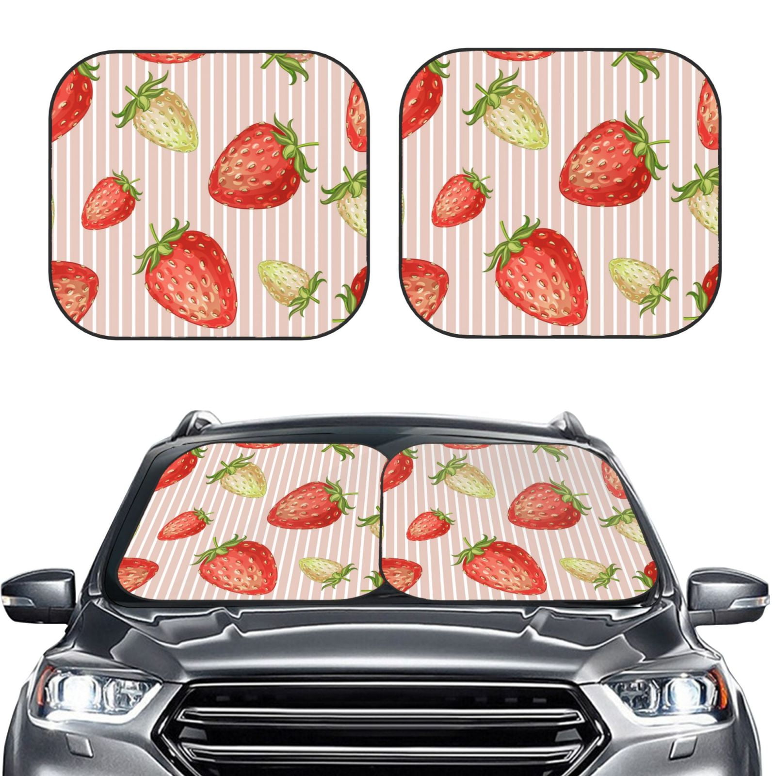 Bingfone Strawberries Windshield Sun Shade 2-Piece Foldable Car Front ...