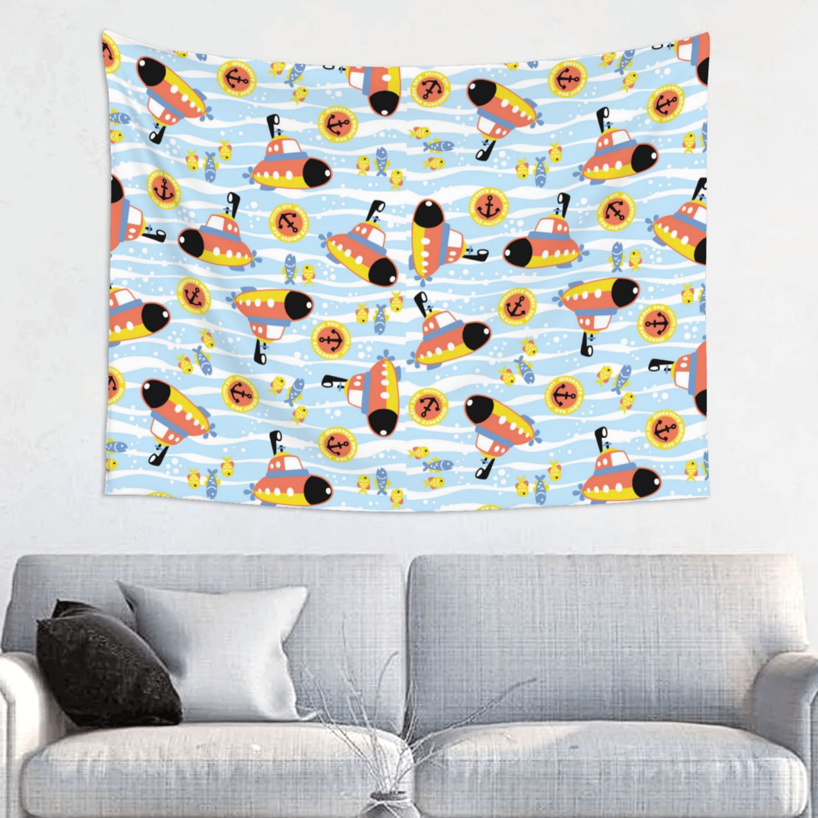 Bingfone Submarine With Fishes Undersea Tapestry Wall Hanging Decor for ...