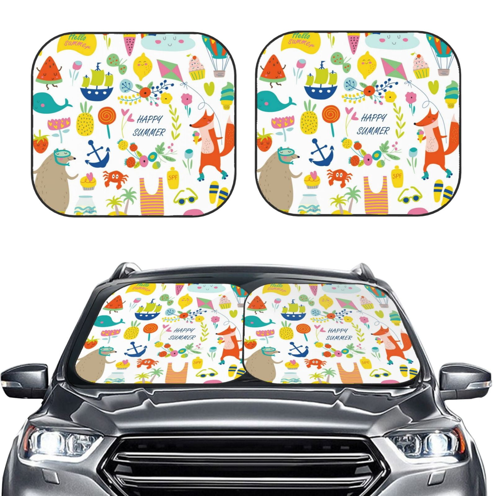 Bingfone Summer Animal Print 2-Piece Sun Shade Front Windshield ...