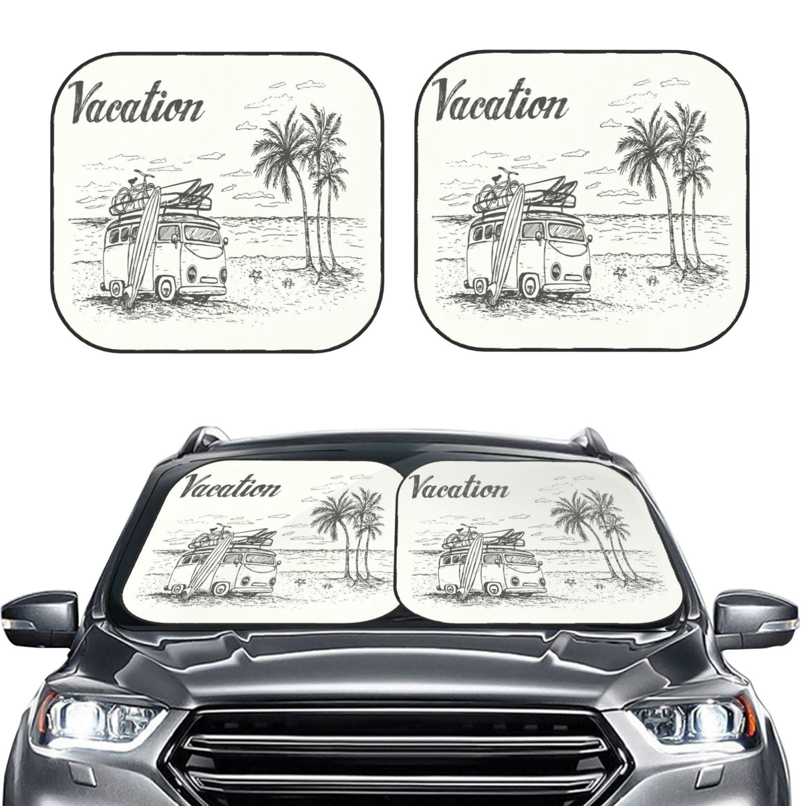 Bingfone Summer Vacation Scene With Camping Van Print 2-Piece Sun Shade ...