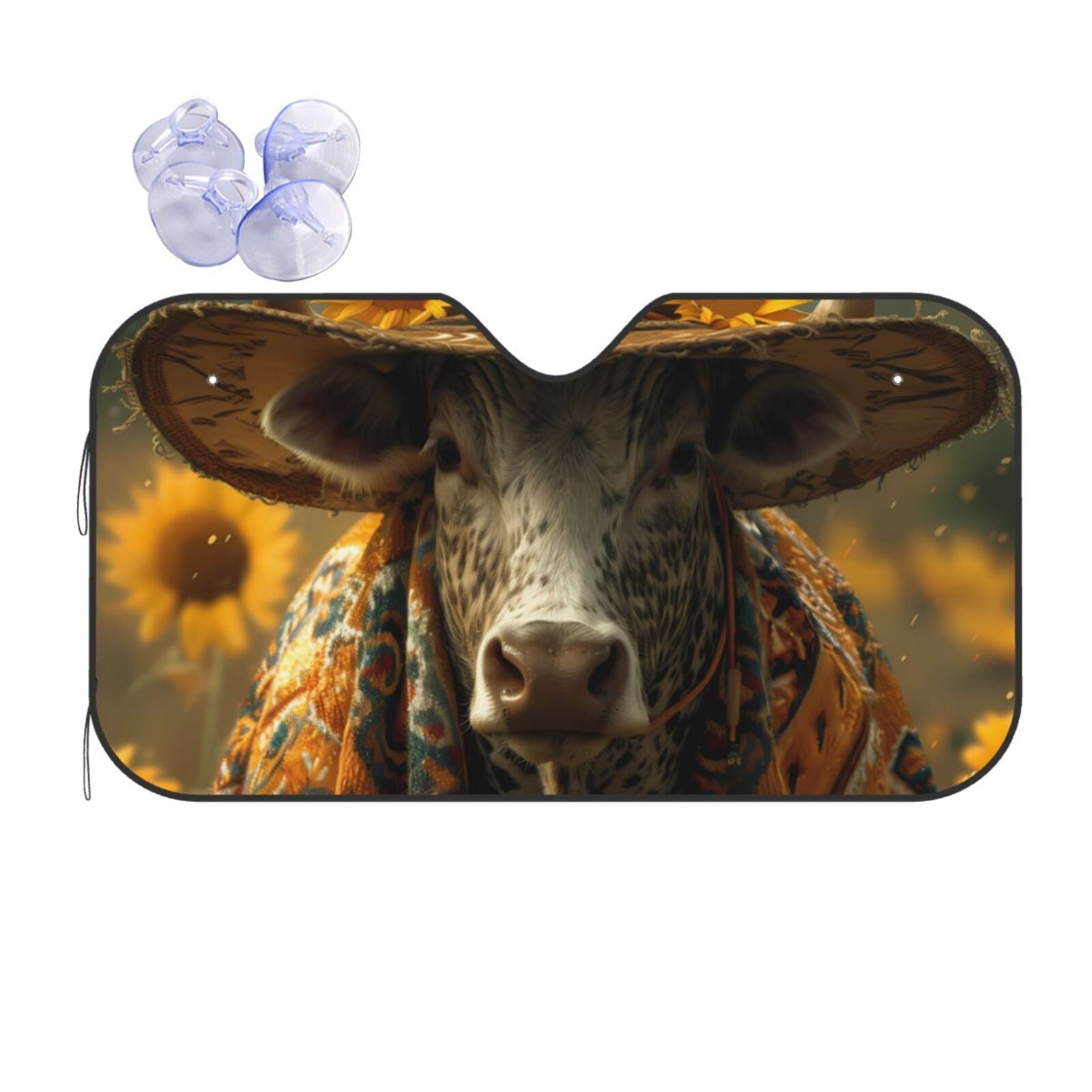 Bingfone Sunflower Cowboy Hat Cow Car Windshield Sun Shade Protector ...