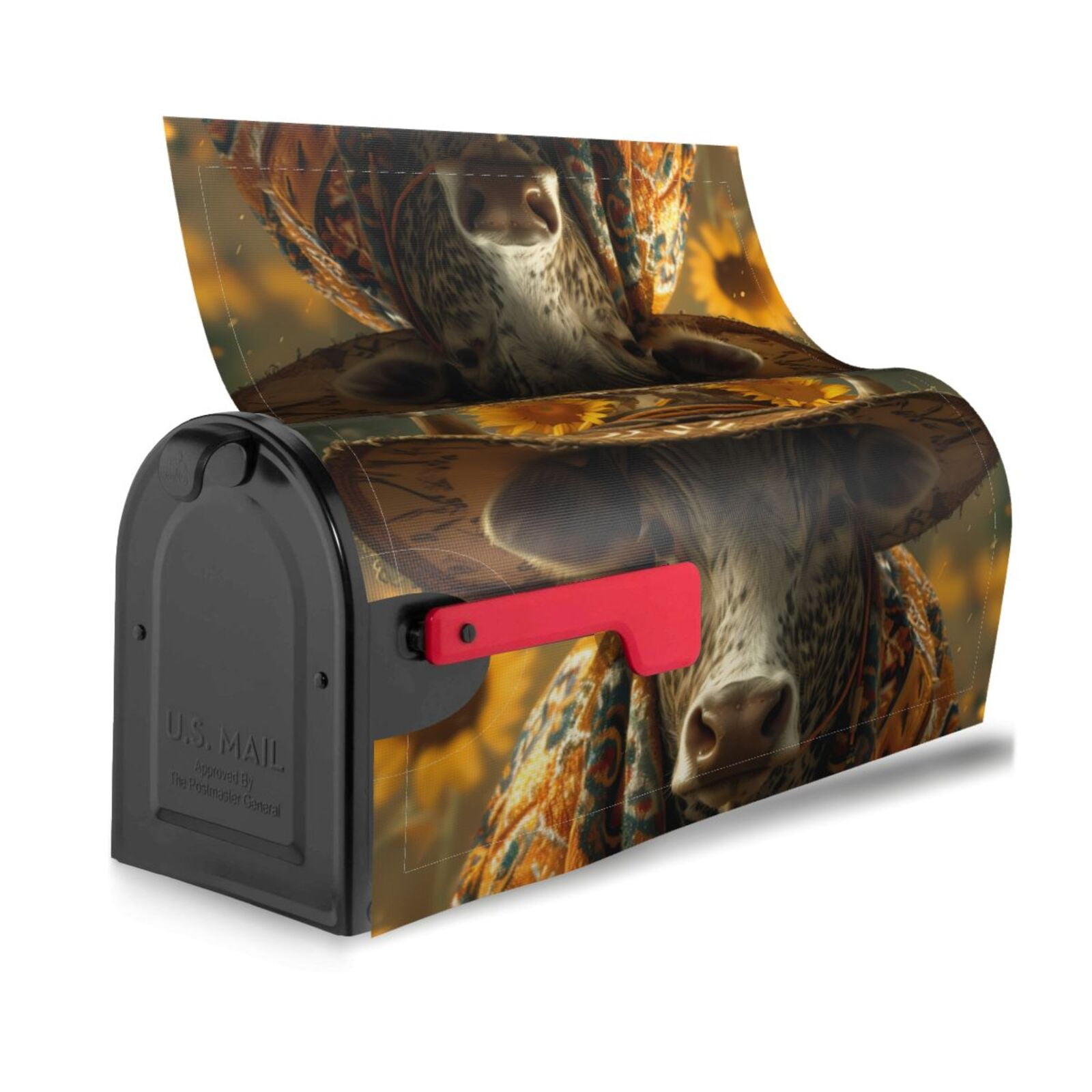 Bingfone Sunflower Cowboy Hat Cow Magnetic Mailbox Cover Standard Size ...