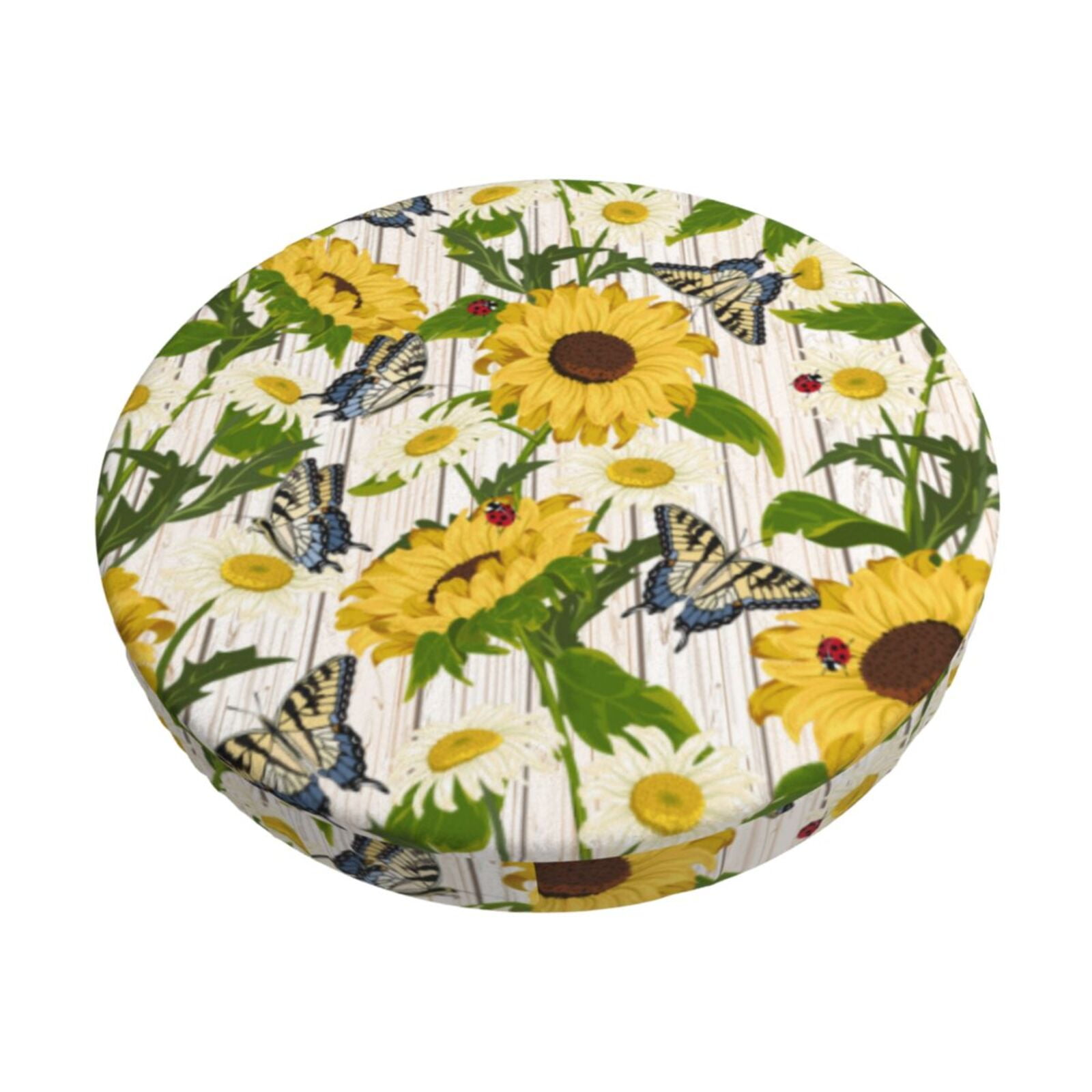 Bingfone Sunflowers And Butterflies Padded Round Bar Stool Cover ...