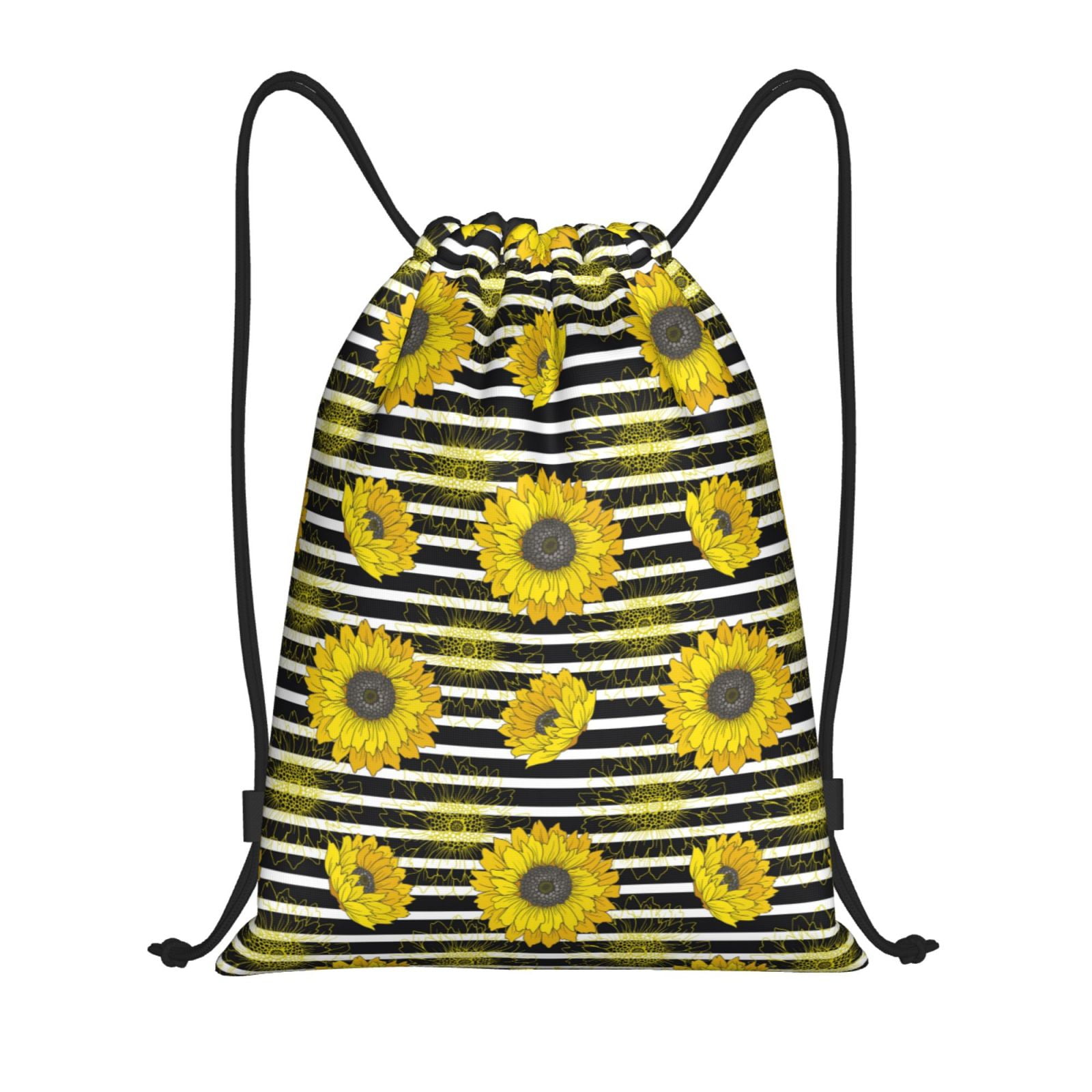 Bingfone Sunflowers On Black And White Stripes Drawstrings Backpacks ...